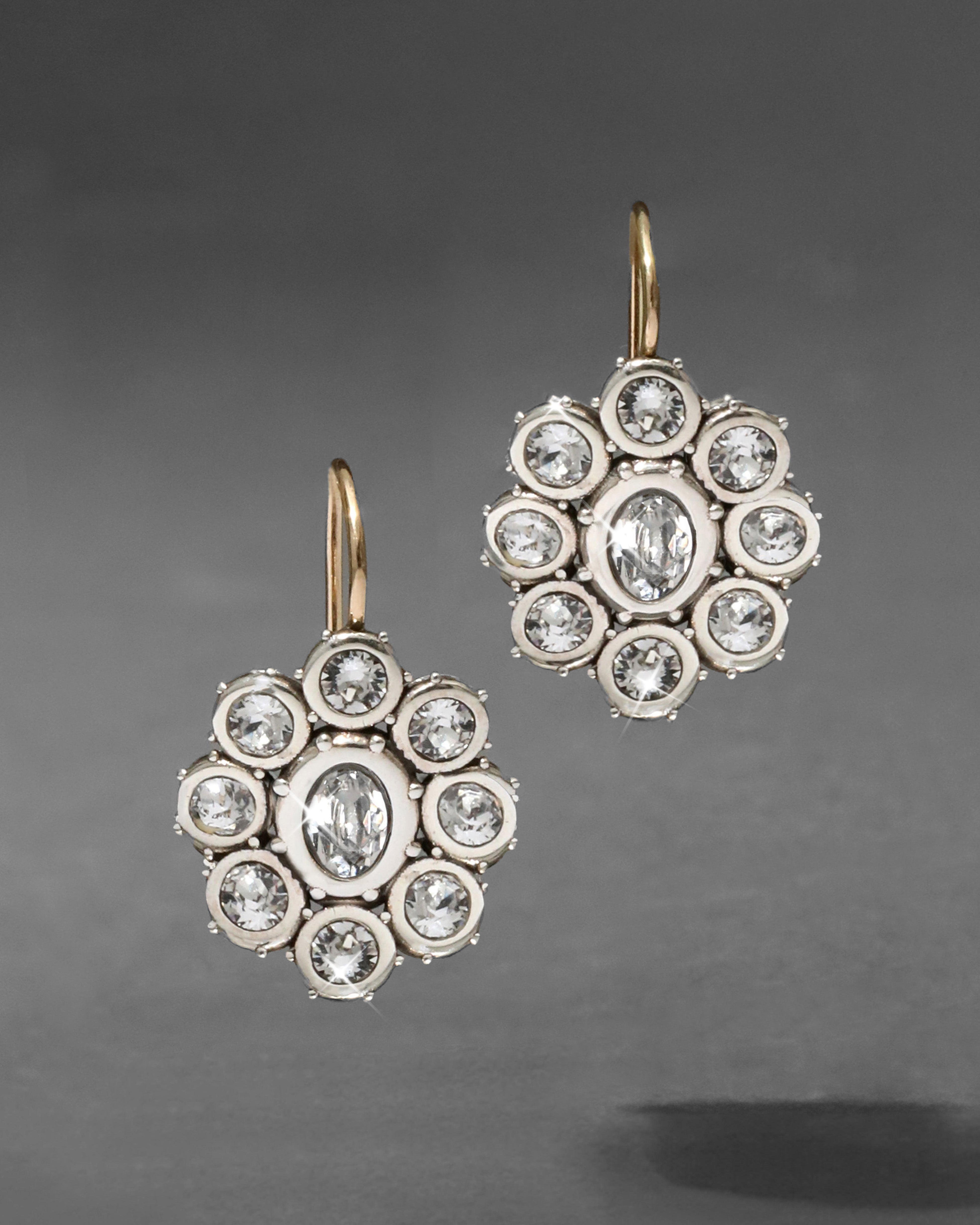 Sterling Silver & 14k Gold Cut Luminous Crystal Cluster Flower Wire Ea
