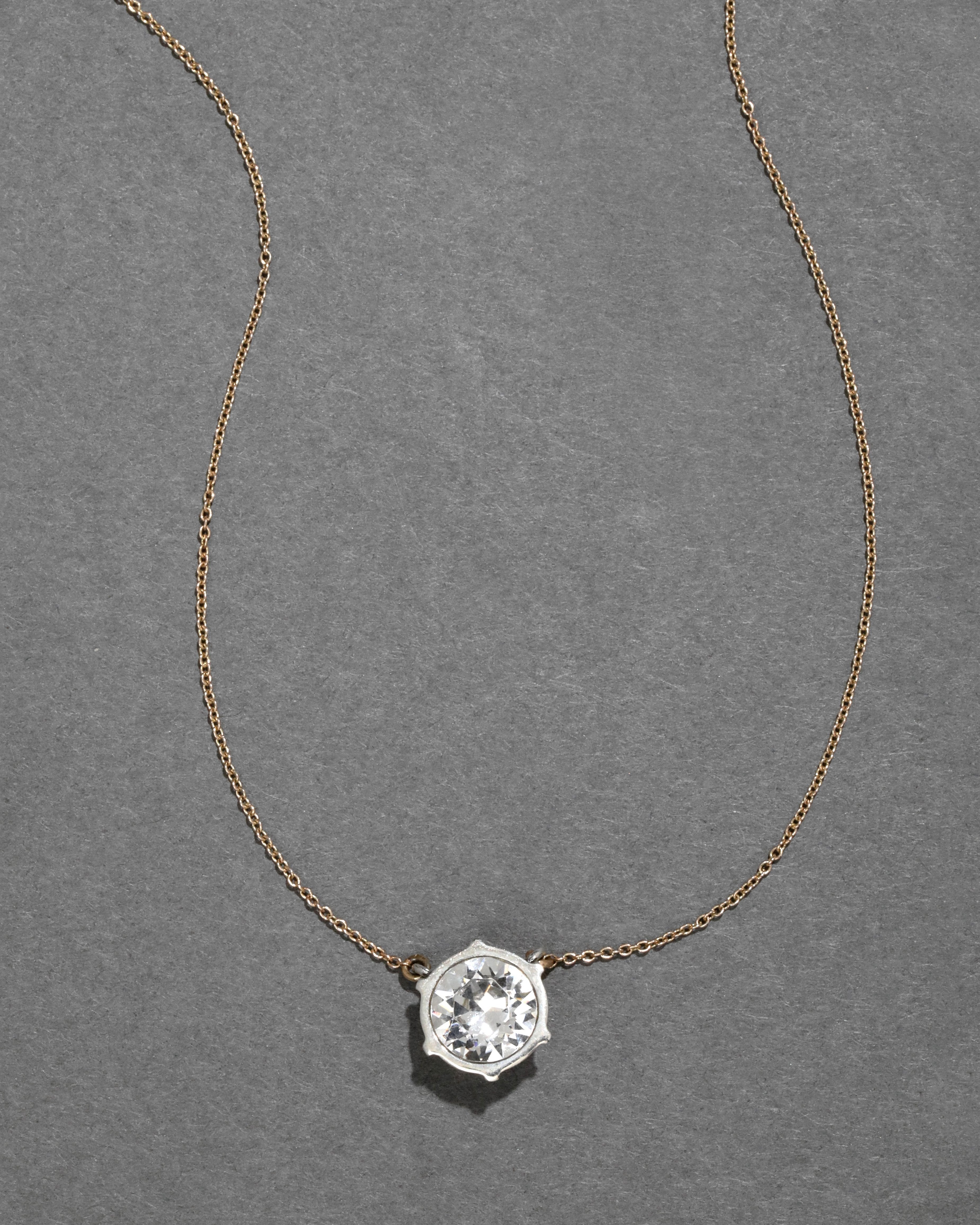 Sterling Silver & 14k Gold Large Cut Luminous Crystal Solitaire Neckla