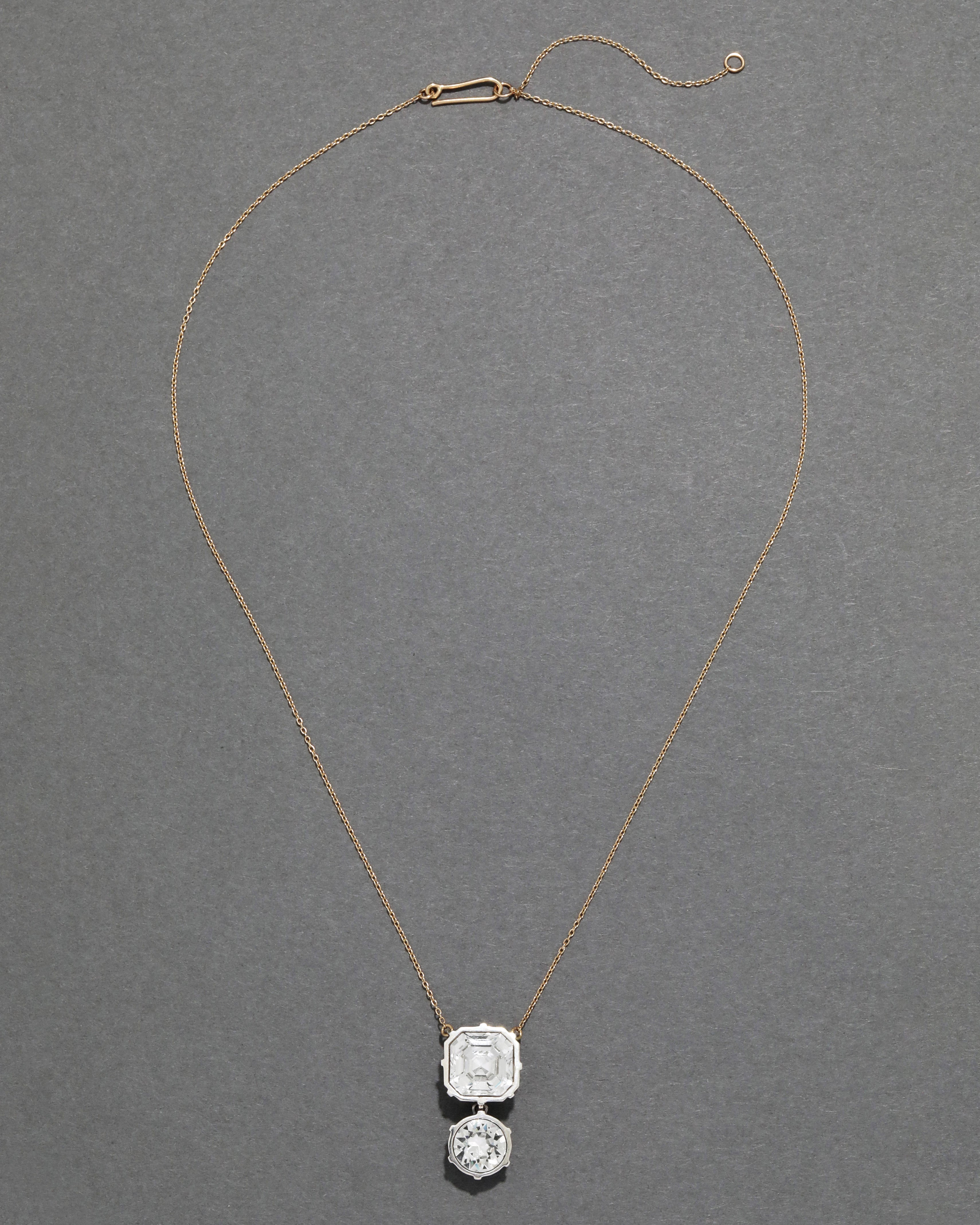 14k Gold & Sterling Silver Cut Luminous Crystal Drop Pendant Necklace