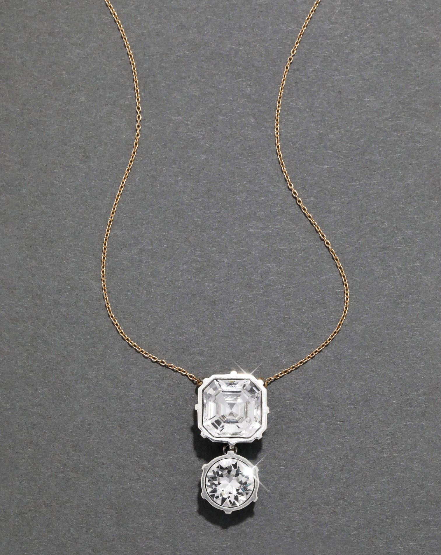 Sterling Silver & 14k Gold Cut Luminous Crystal Drop Pendant Necklace