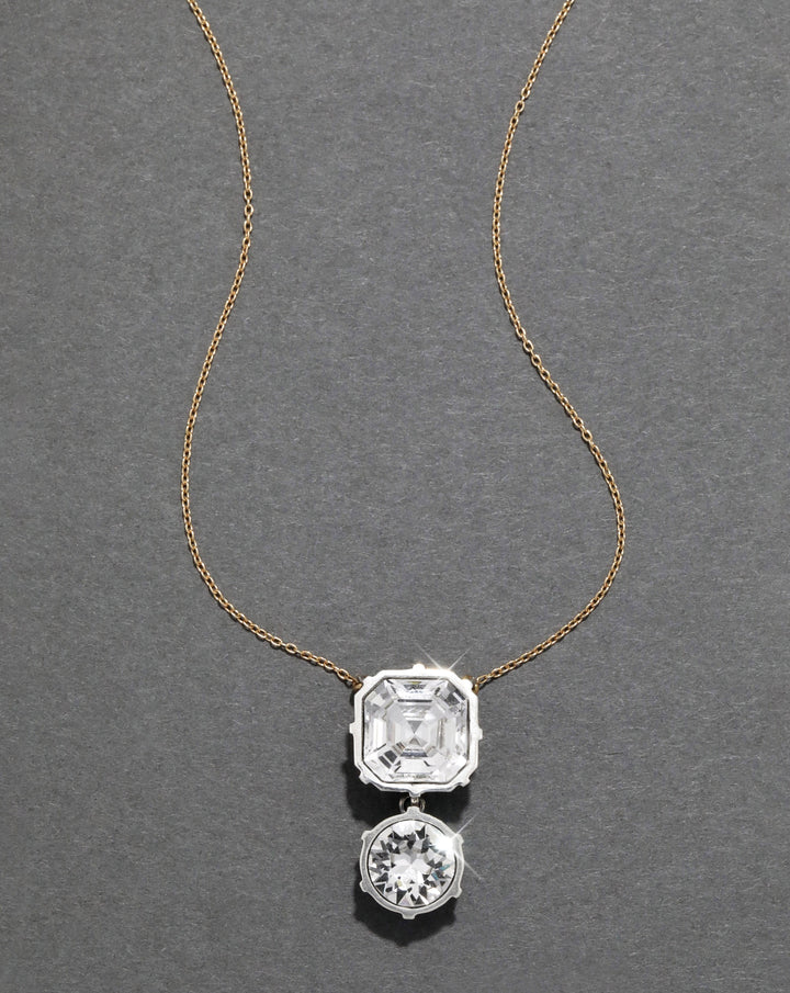 Sterling Silver & 14k Gold Cut Luminous Crystal Drop Pendant Necklace