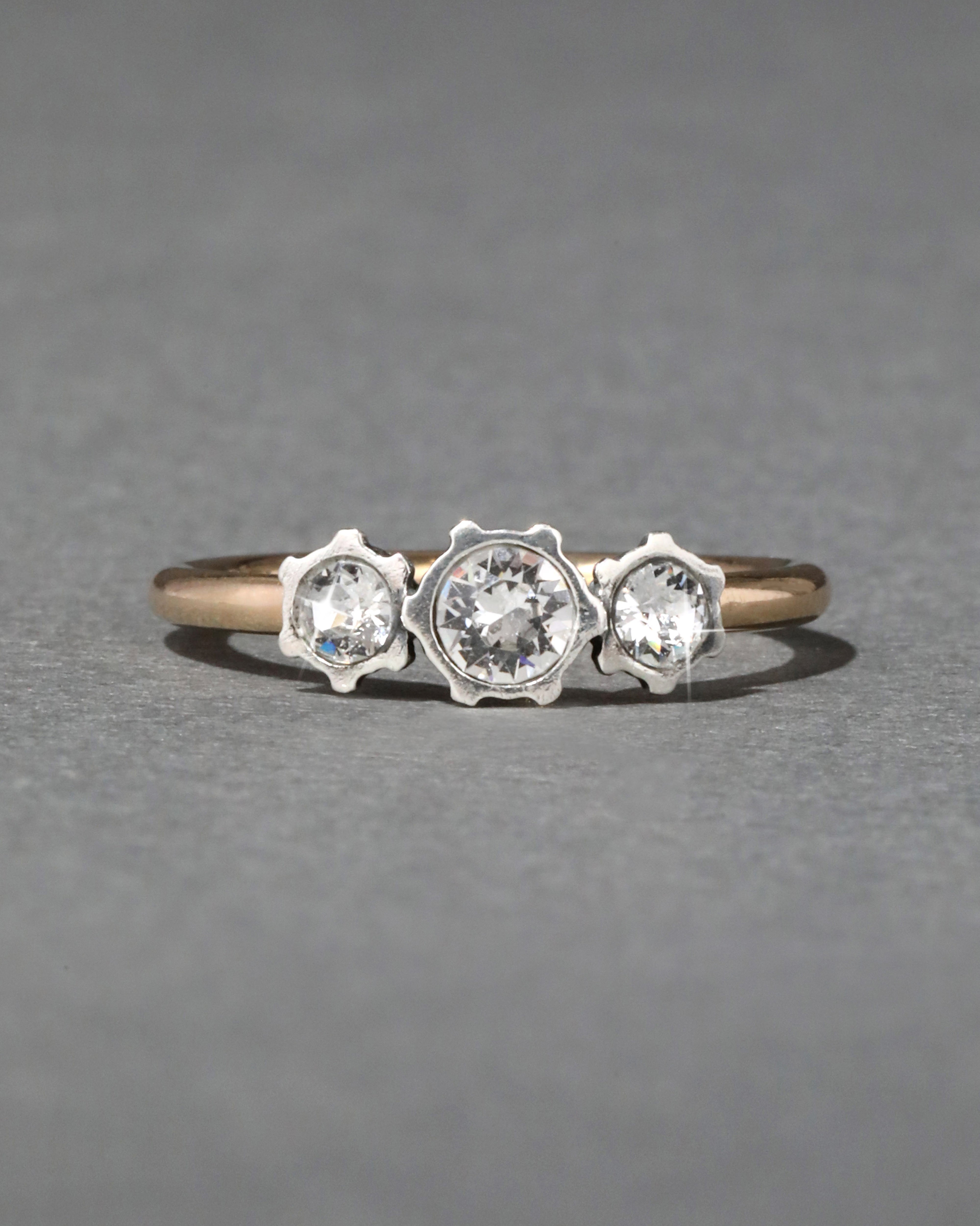 Sterling Silver & 14k Gold Triple Cut Luminous Crystal Ring