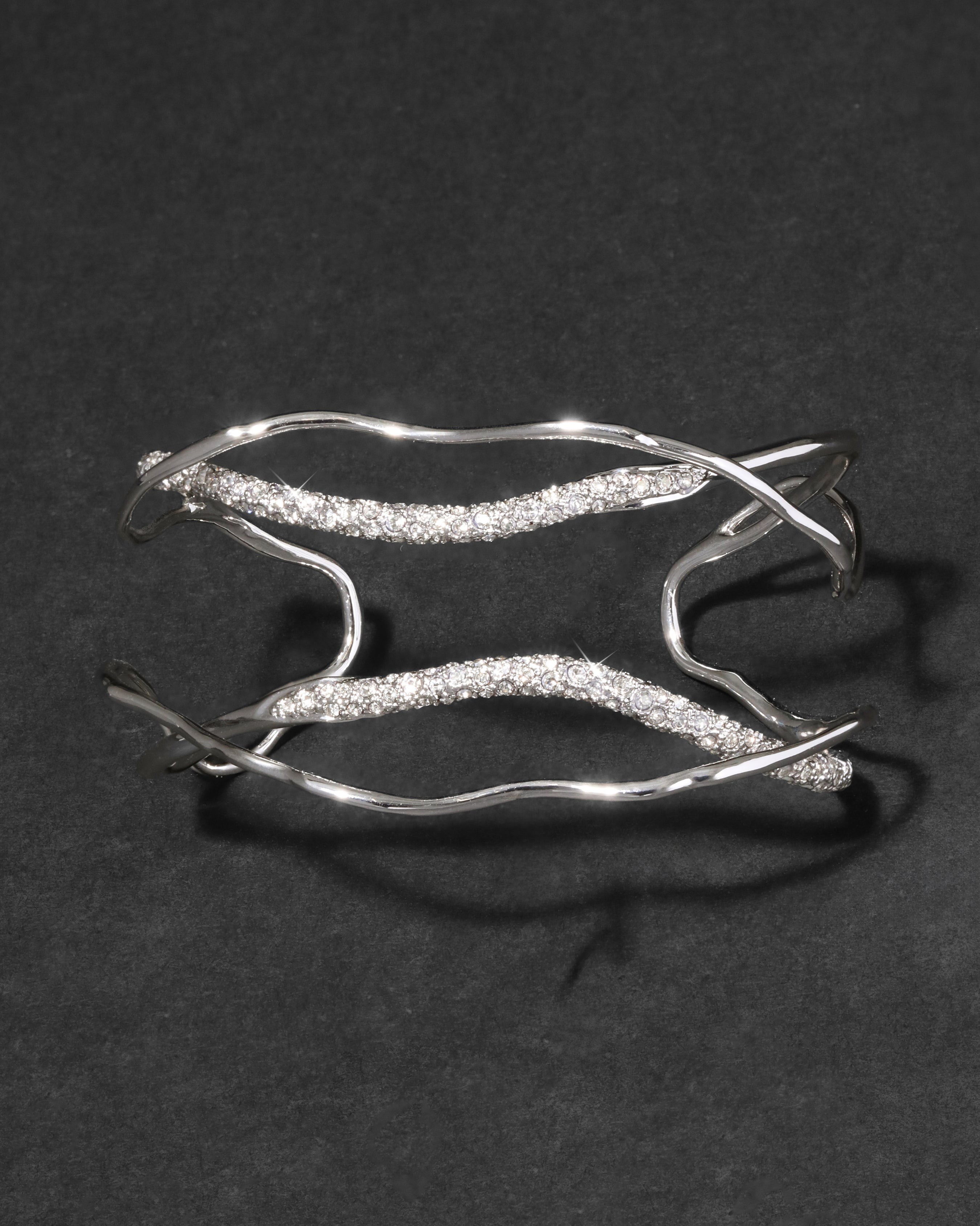 Solanales Silver Intertwined Crystal Cuff Bracelet | Statement Cuff