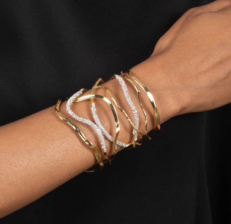 Solanales Crystal Intertwined Wide Cuff Bracelet | Gold & Silver Cuff