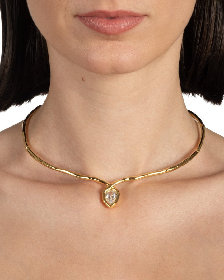 Asterales Gold Floating Collar Necklace | Crystal Gold Collar Necklace