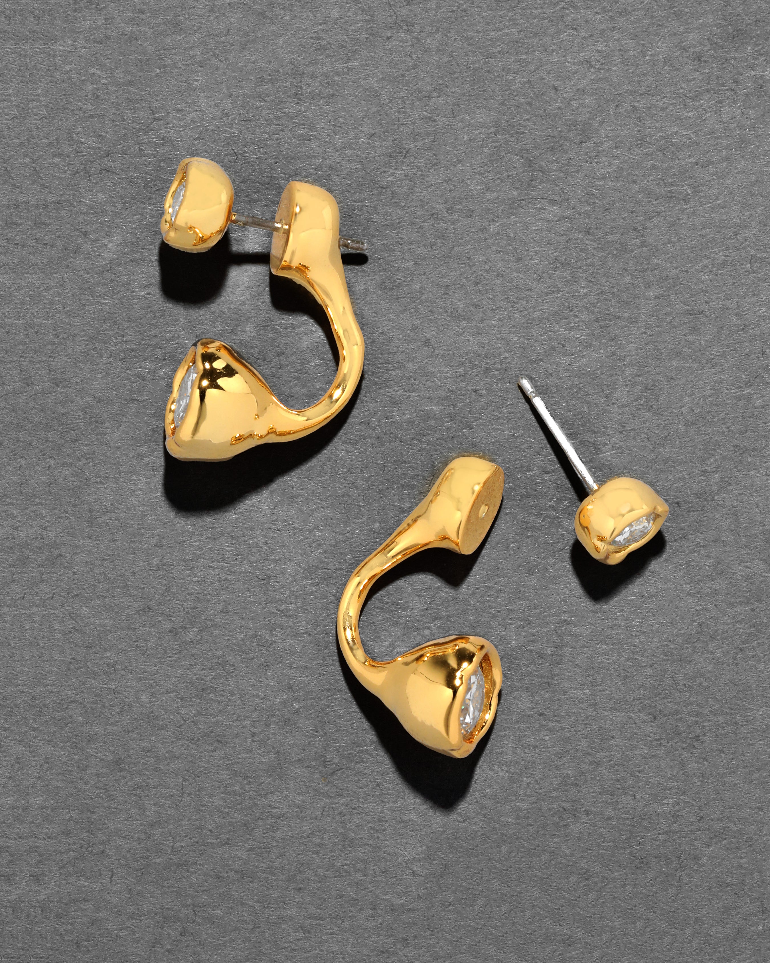 Asterales Gold Molten Front Back Earrings | Gold Crystal