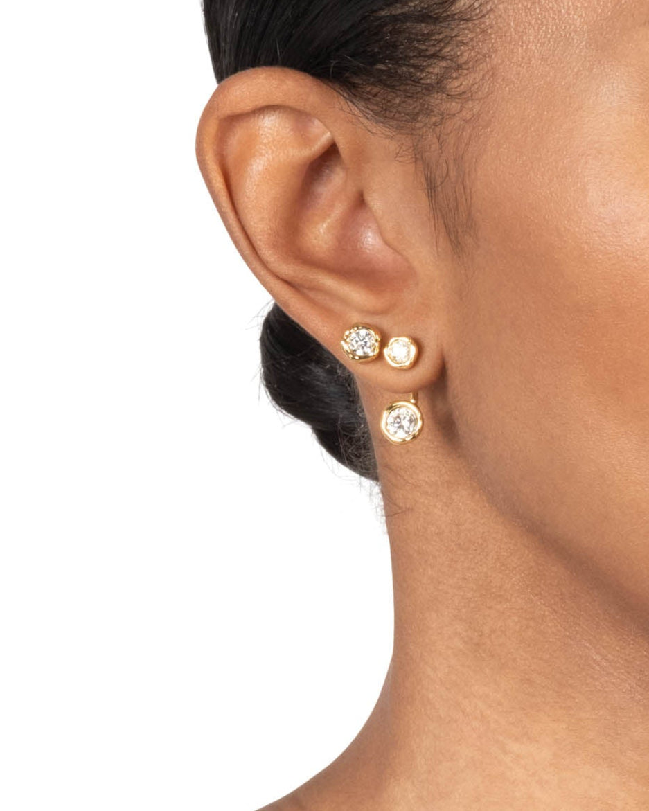 Asterales Gold Molten Front Back Earrings | Gold Crystal