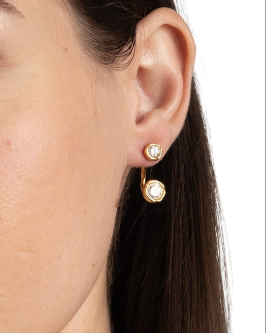 Asterales Gold Molten Front Back Earrings | Gold Crystal