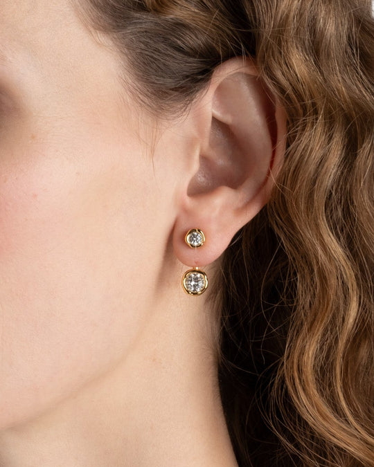 Asterales Gold Molten Front Back Earrings | Gold Crystal