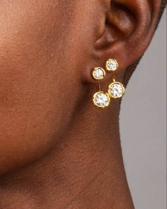 Asterales Gold Front Back Earrings | Gold Crystal Front Back Earrings