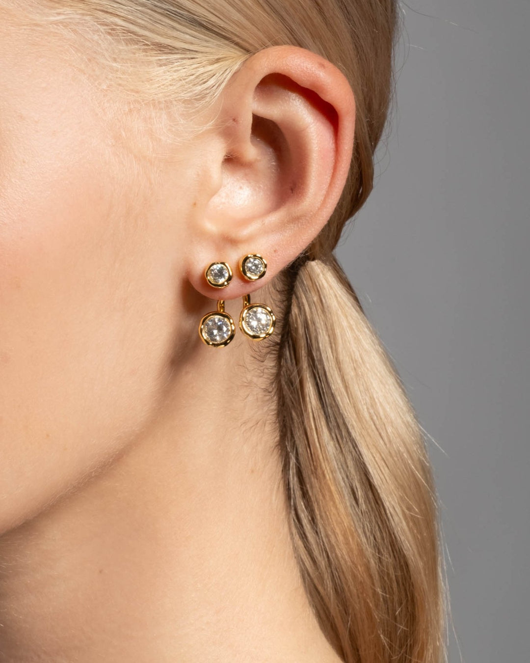 Asterales Gold Front Back Earrings | Gold Crystal Front Back Earrings