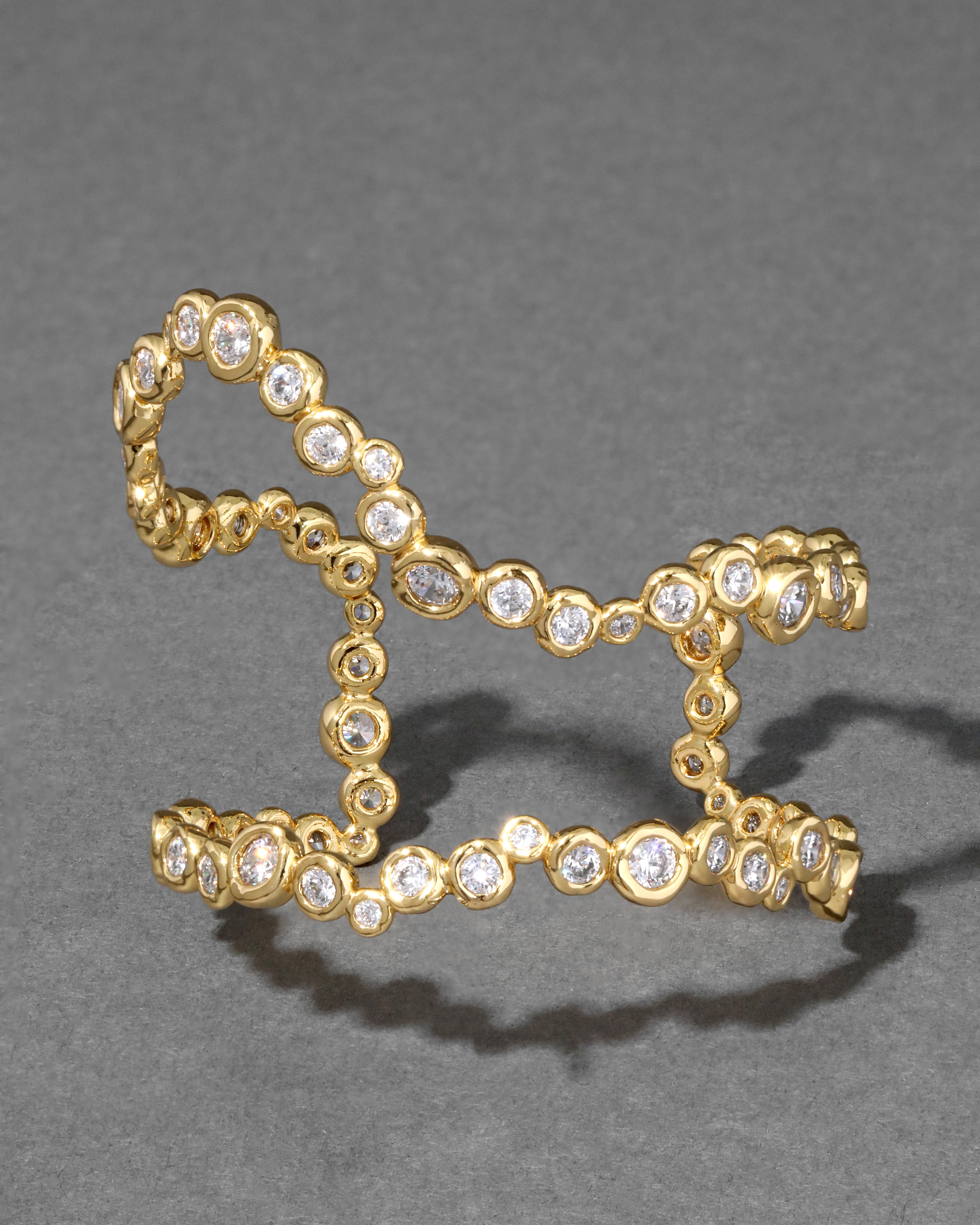 Asterales Gold Open Wave Cuff Bracelet | Gold Crystal Cuff Bracelet