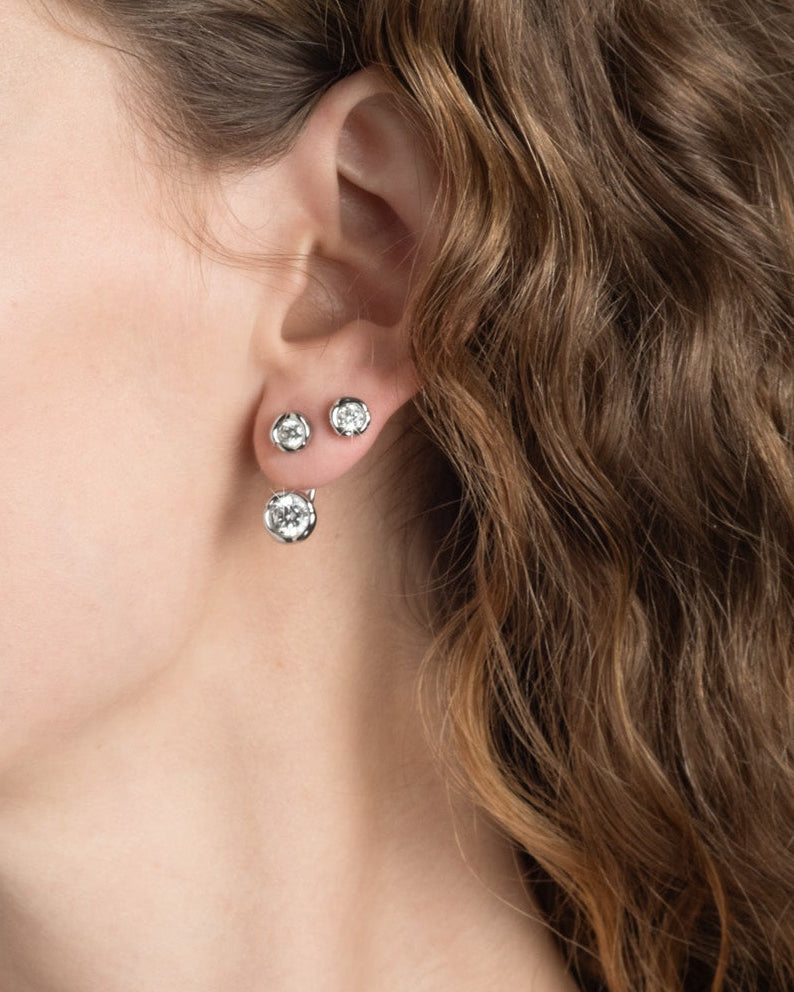 Asterales Silver Molten Front Back Earrings | Silver Crystal