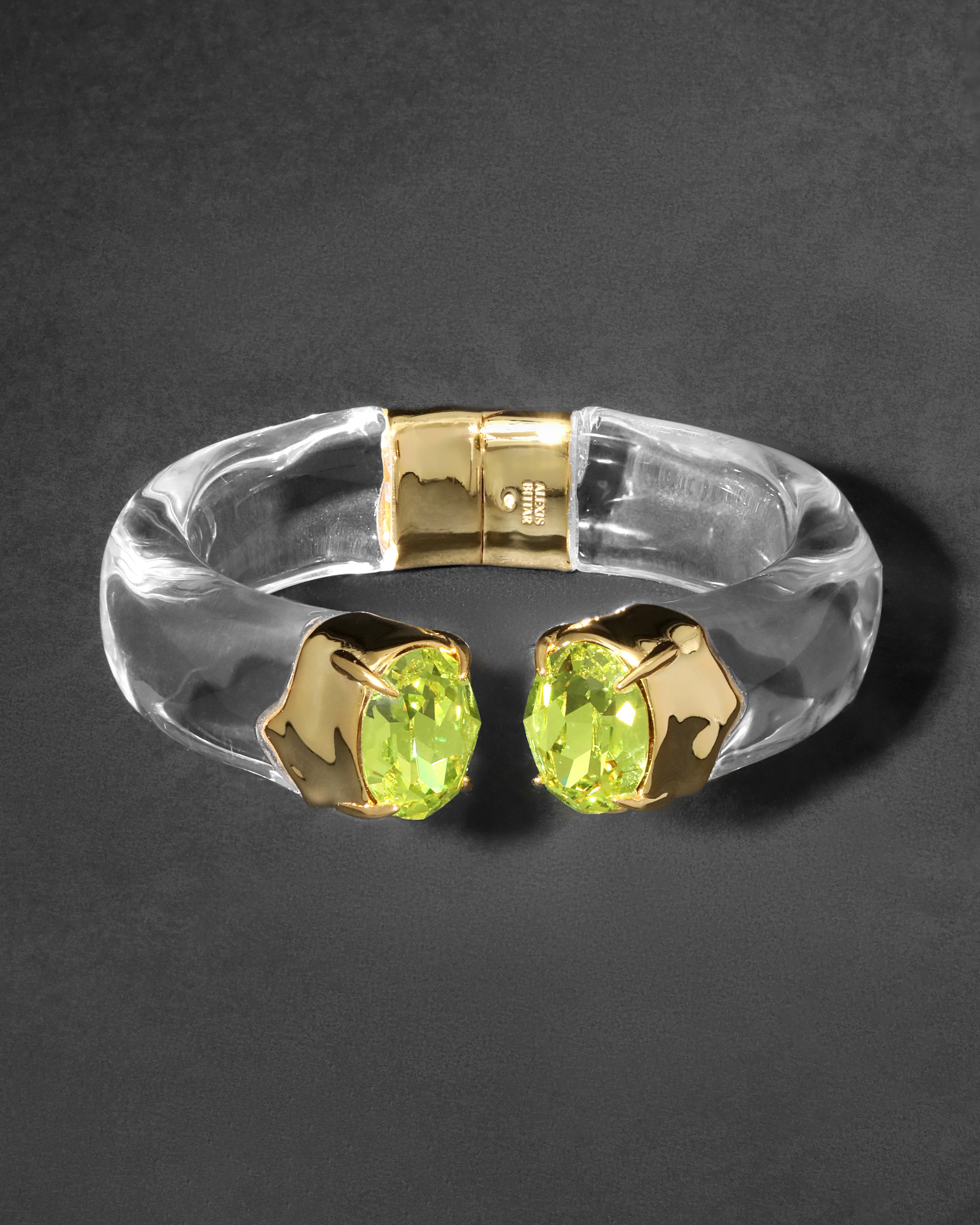 Bonbon Crystal Lucite Hinge Bracelet- Clear and Citrus