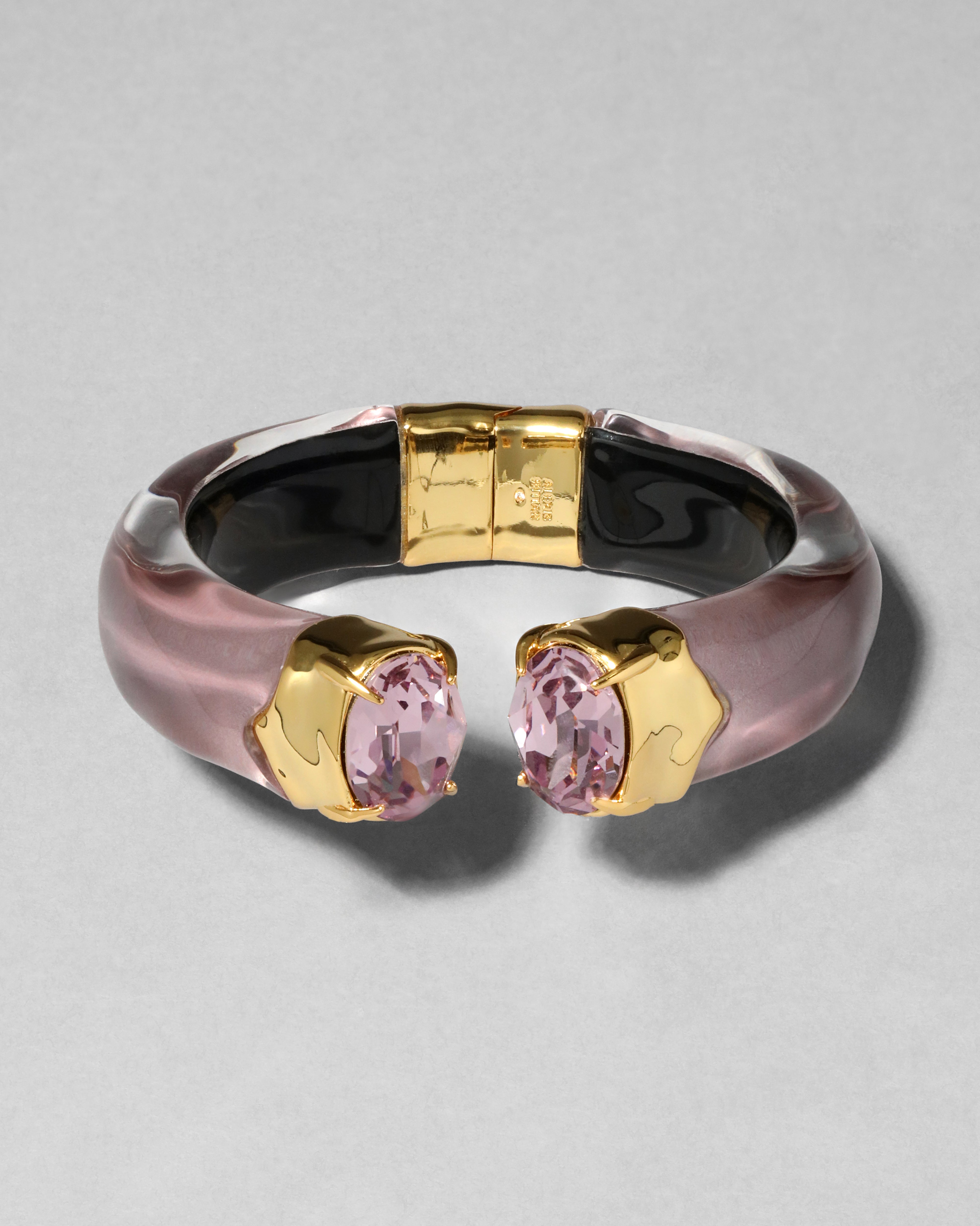 Dusty Rose Bonbon Crystal Lucite Hinge Bangle Bracelet