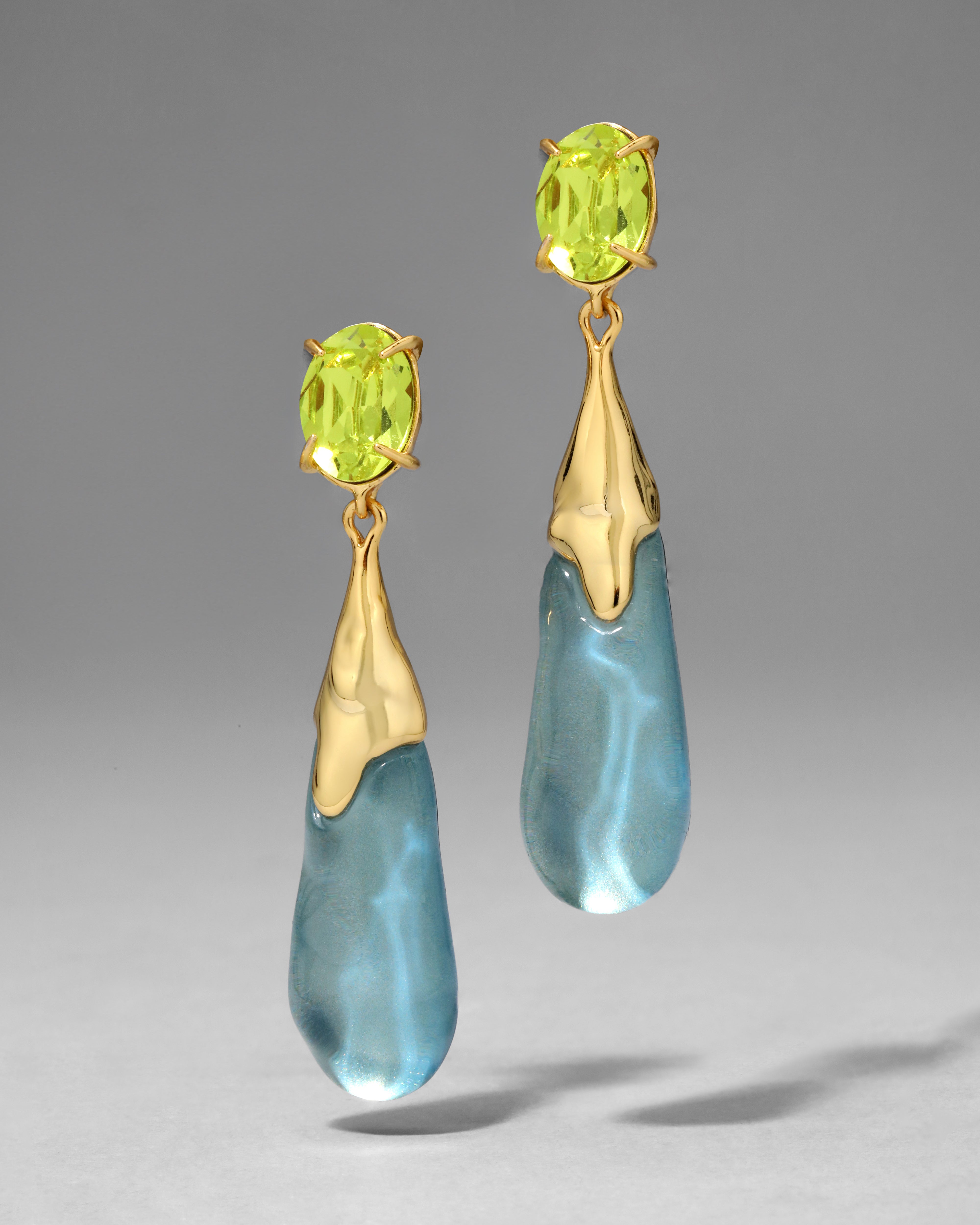 Bonbon Crystal Small Teardrop Earring- Metallic Sky