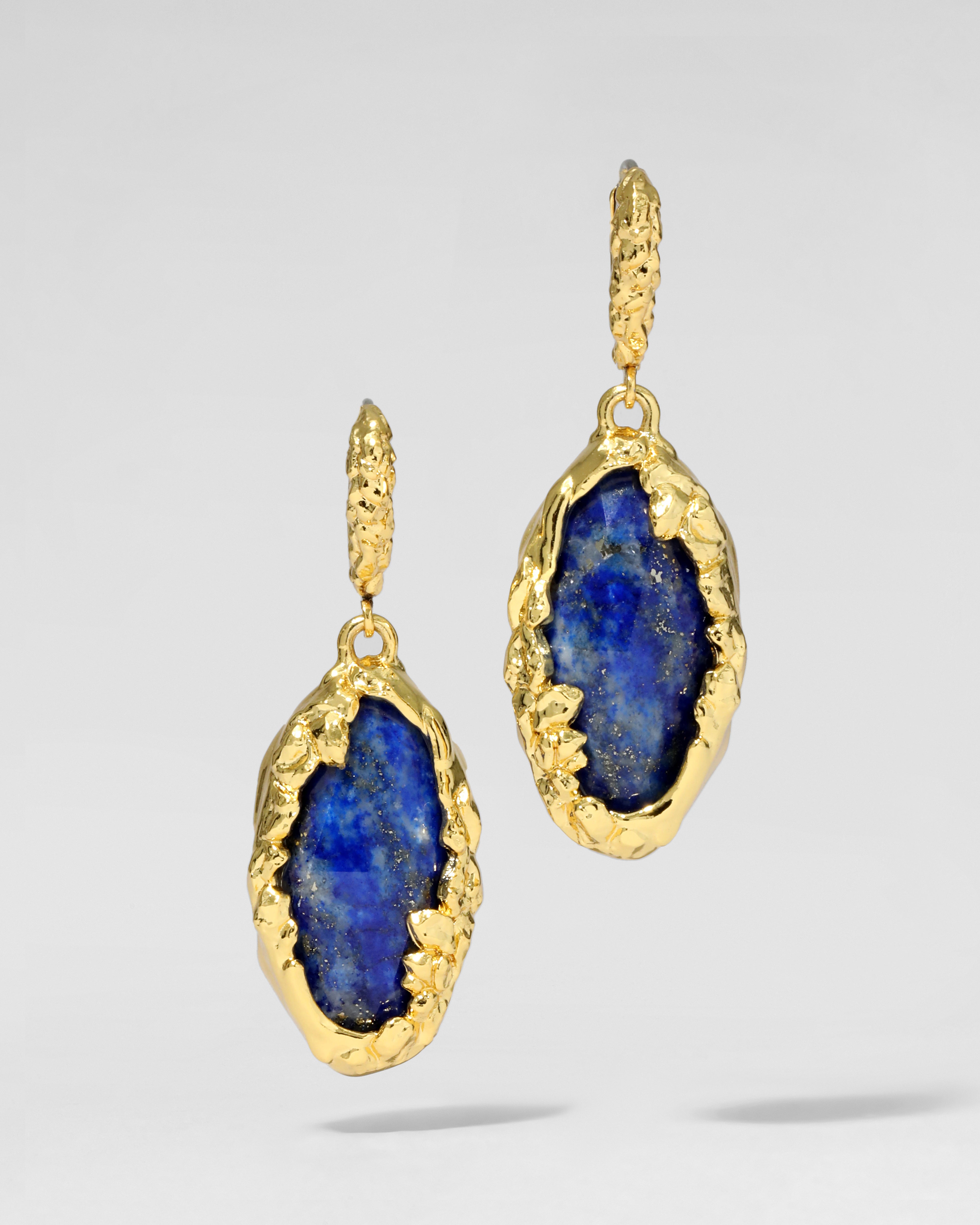 Brut Gold Encased Blue Lapis Leverback Earrings | Unique Earrings