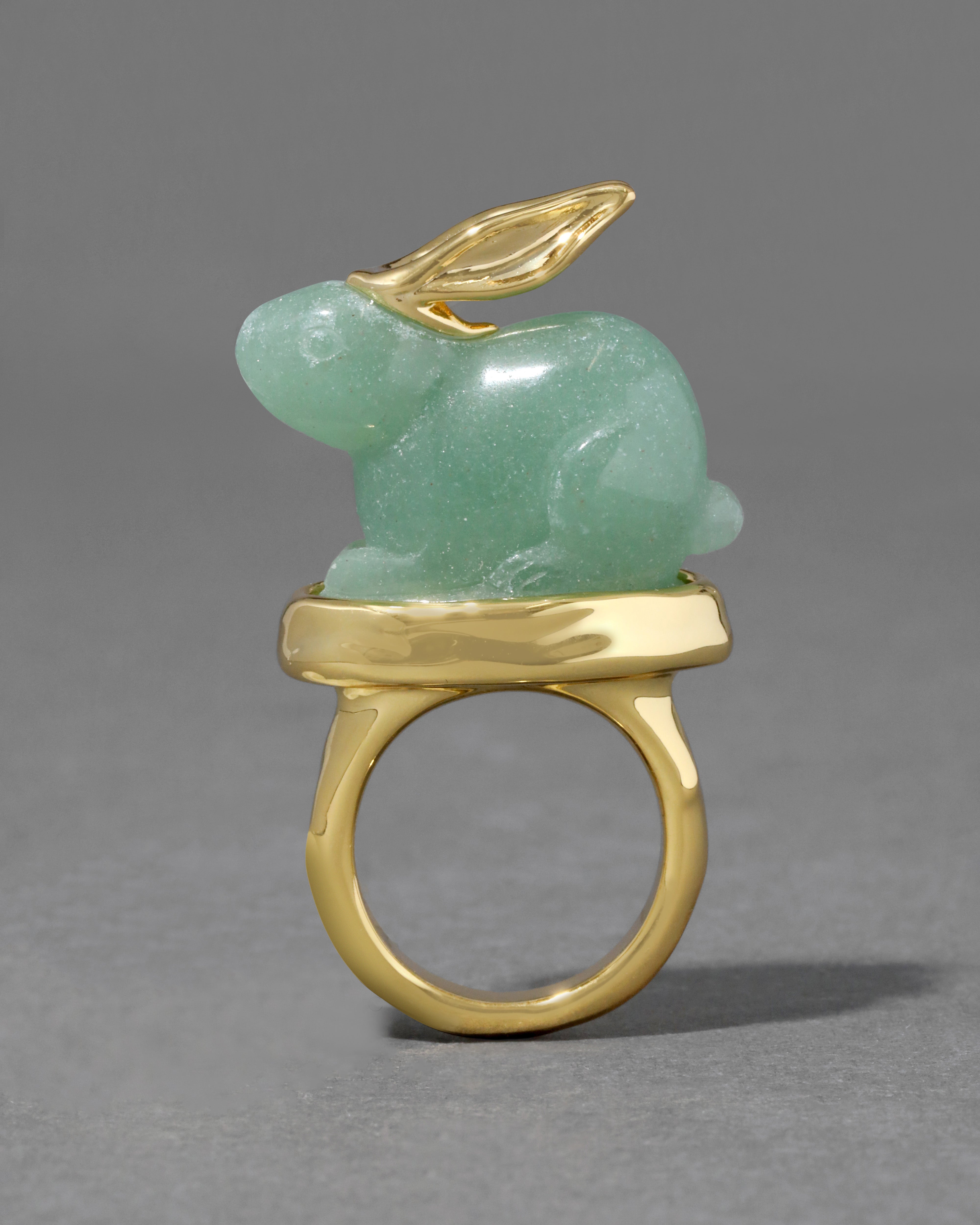 Bunny Pendant Ring Made of Aventurine | Green Bunny Ring