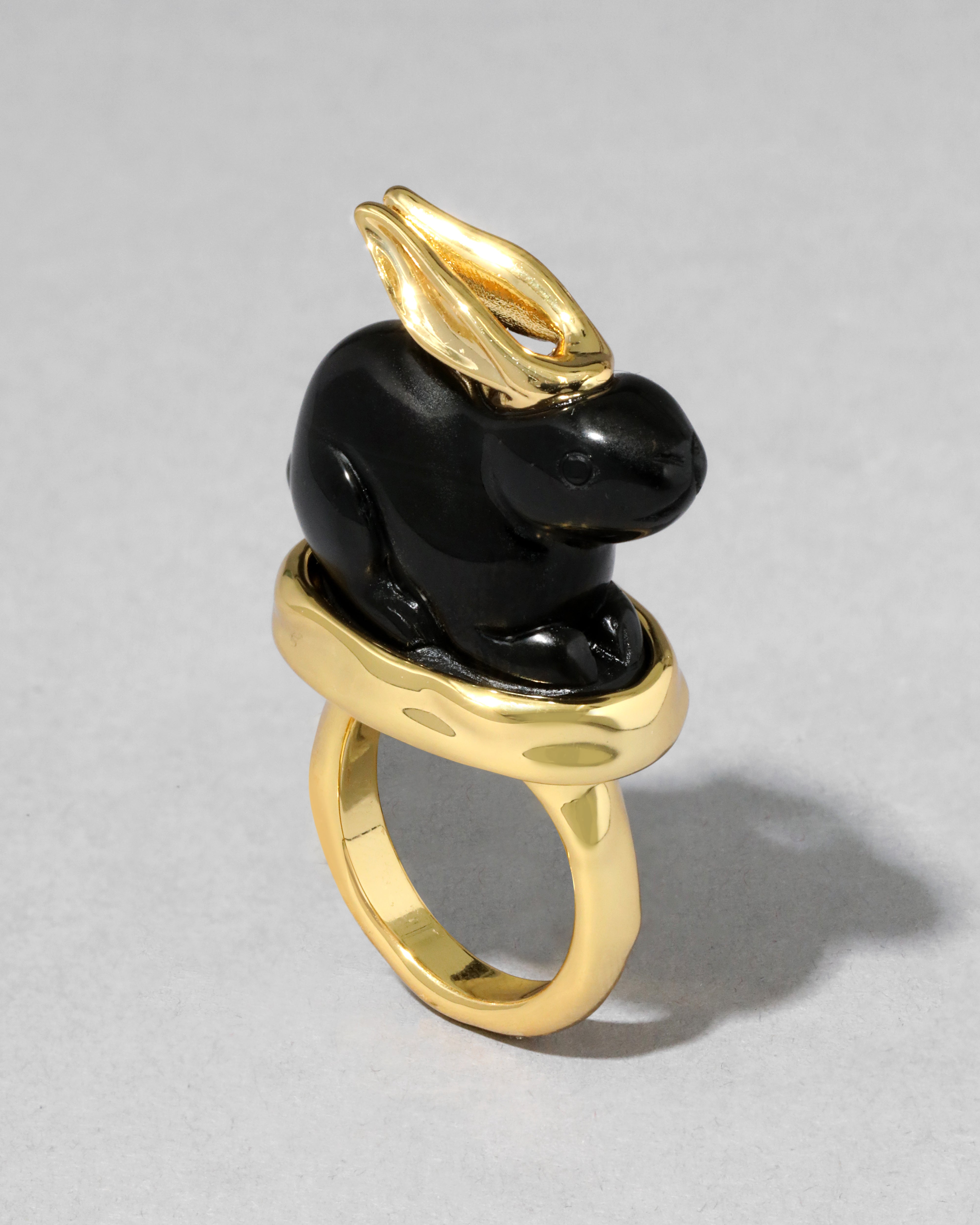 Bunny Pendant Ring Made of Obsidian | Black Bunny Ring