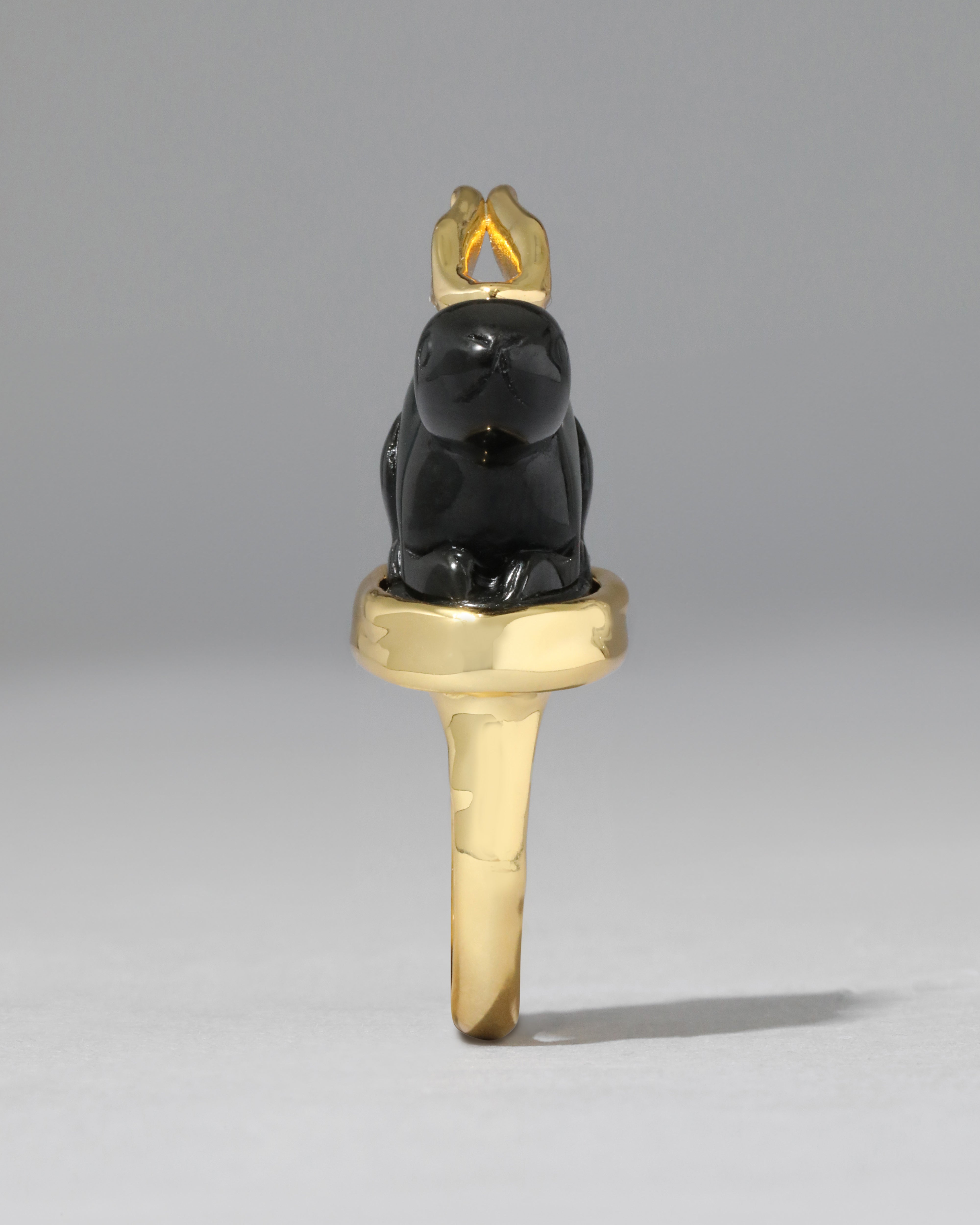 Bunny Pendant Ring Made of Obsidian | Black Bunny Ring