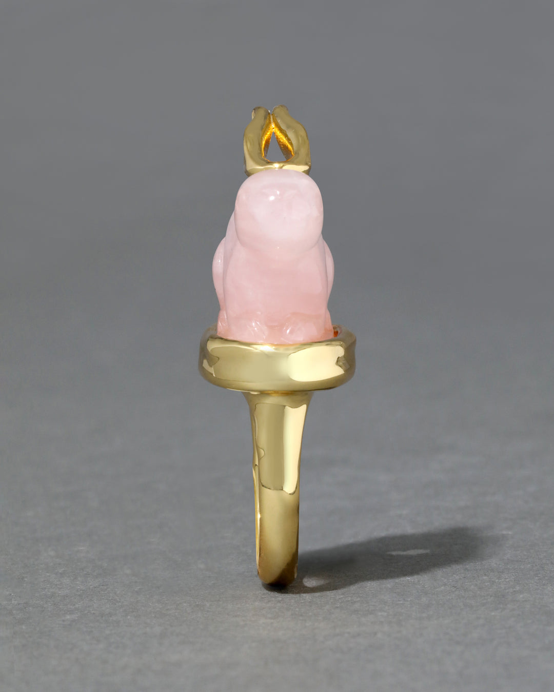 Bunny Pendant Ring Made of Rose Quartz | Pink Bunny Ring