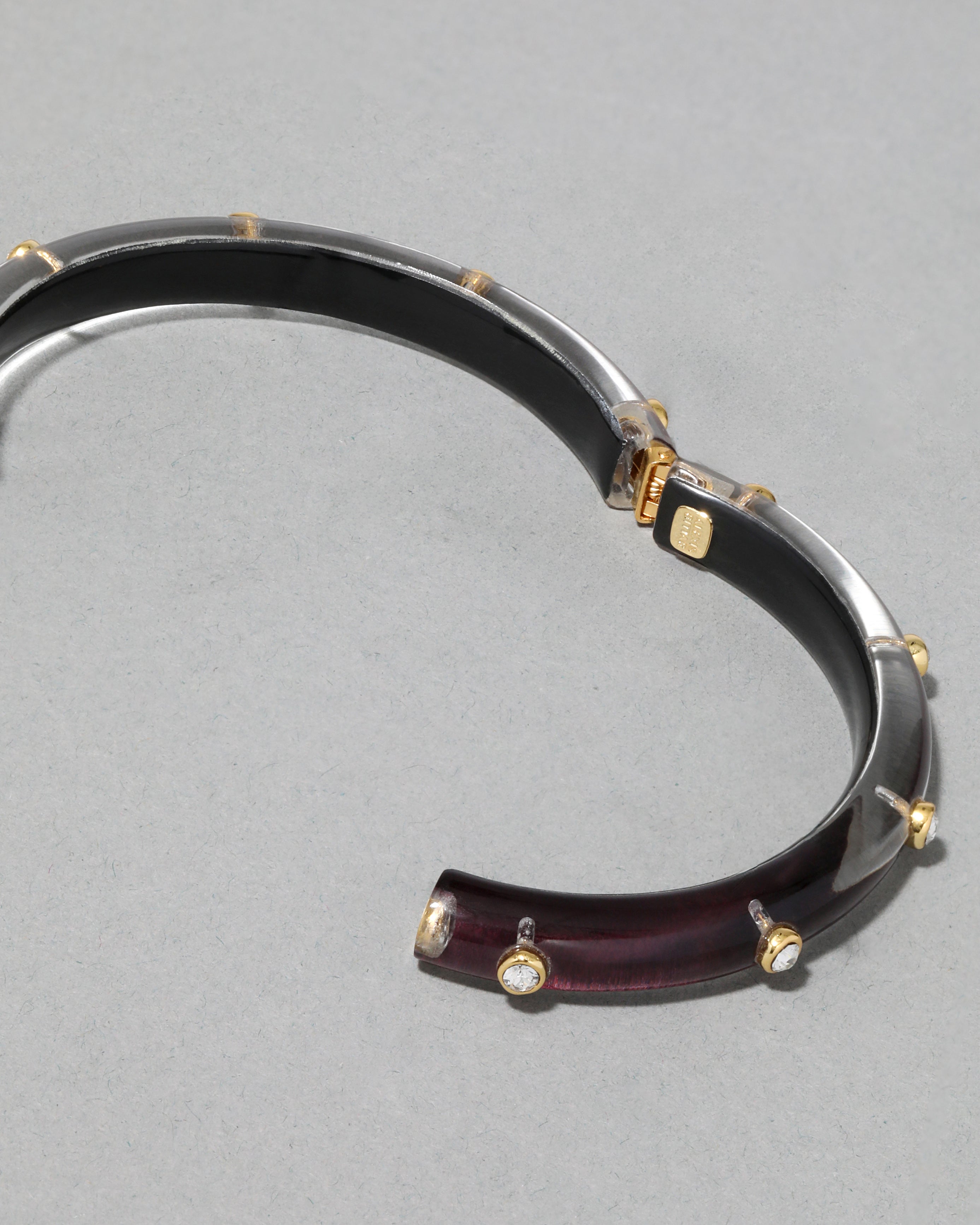 Crystal Studded Lucite Hinge Bracelet- Black Cherry | Stacking Bracelet