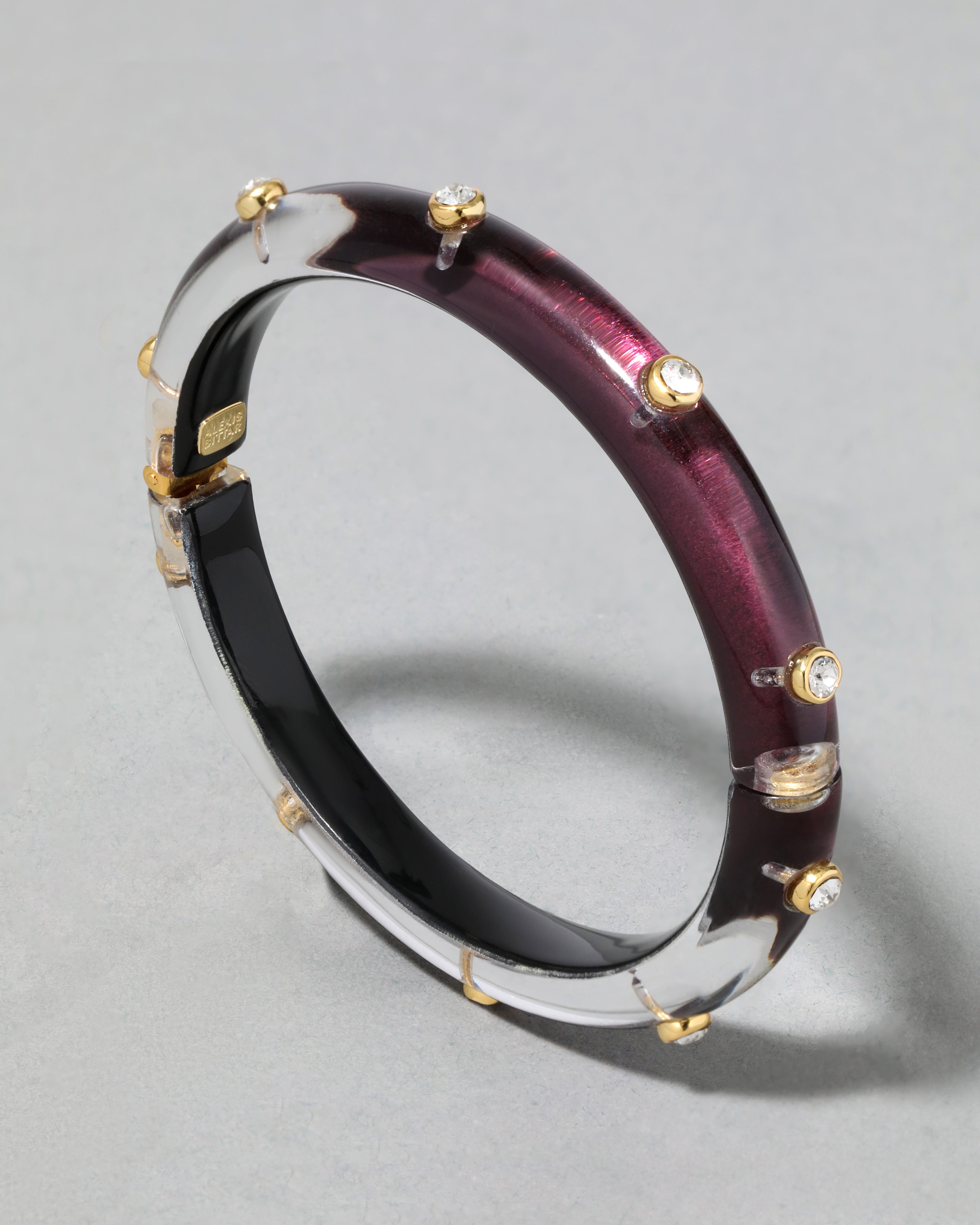 Crystal Studded Lucite Hinge Bracelet- Black Cherry | Stacking Bracelet