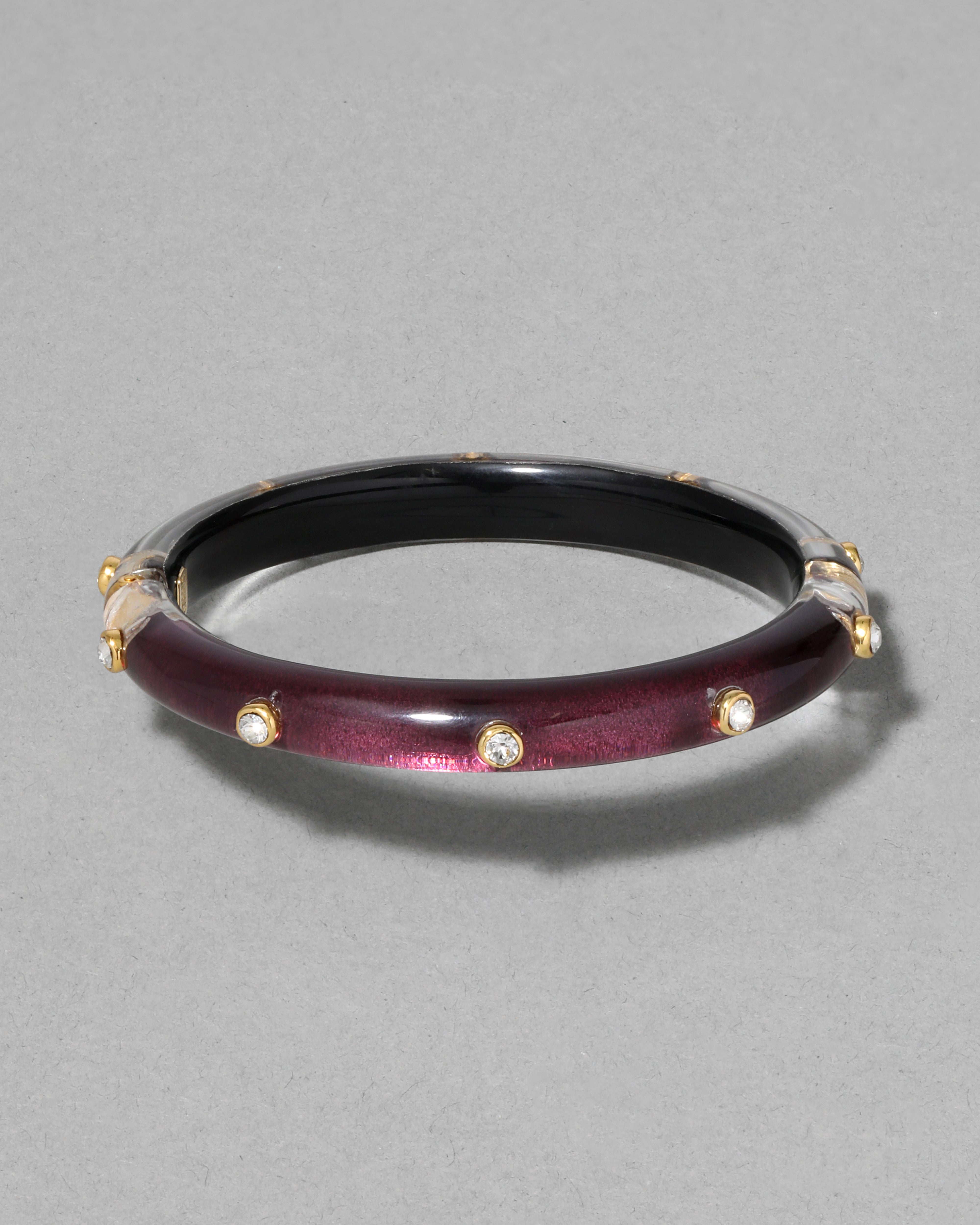 Crystal Studded Lucite Hinge Bracelet- Black Cherry | Stacking Bracelet