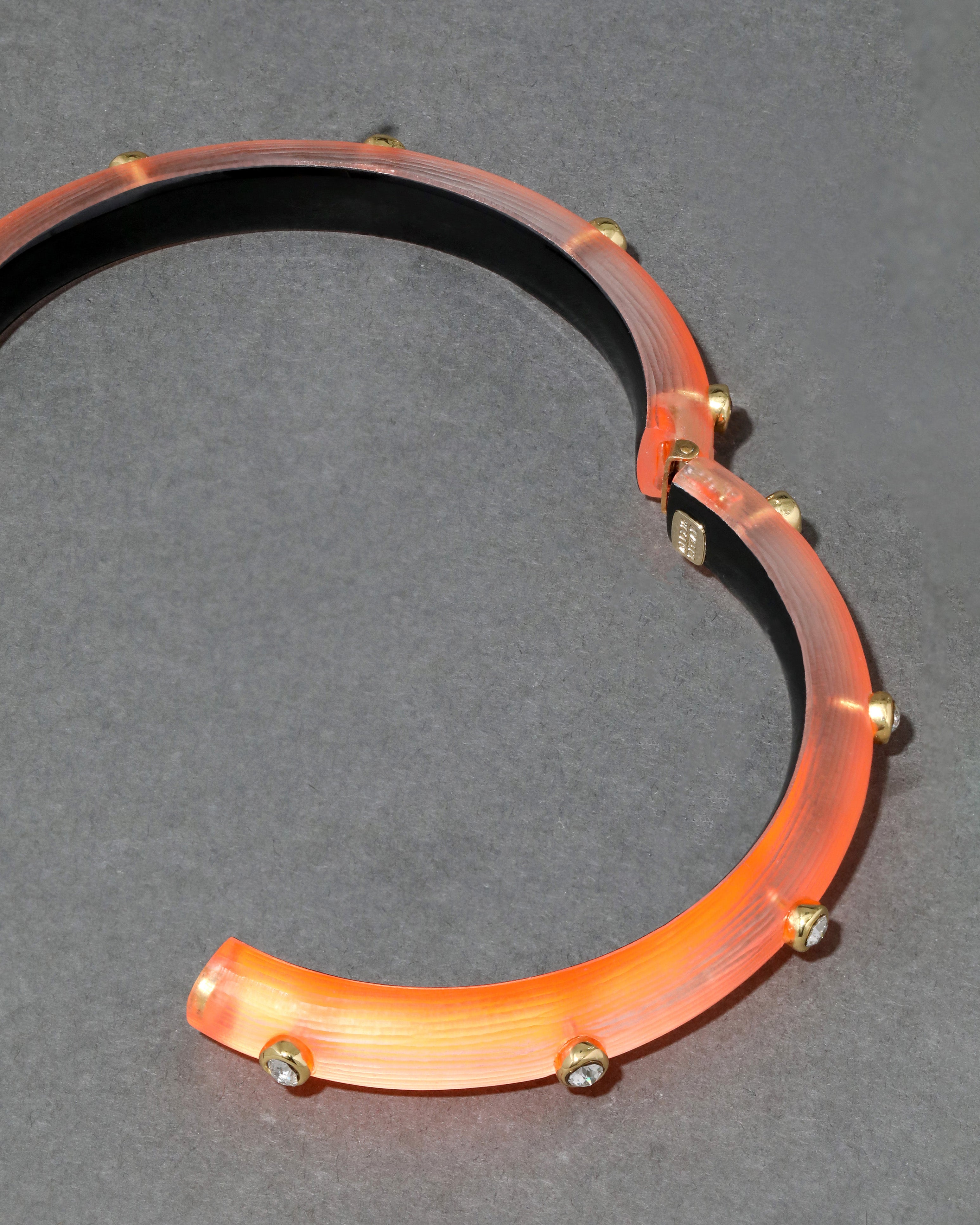 Crystal Studded Lucite Hinge Bracelet- Neon Orange