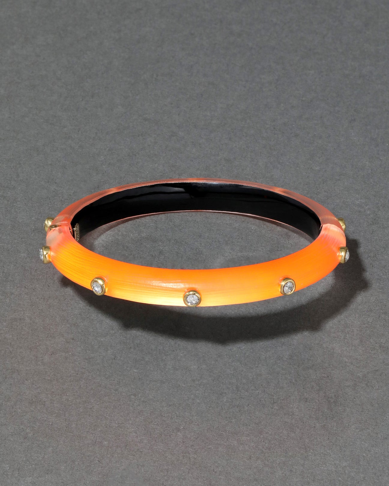 Crystal Studded Lucite Hinge Bracelet- Neon Orange
