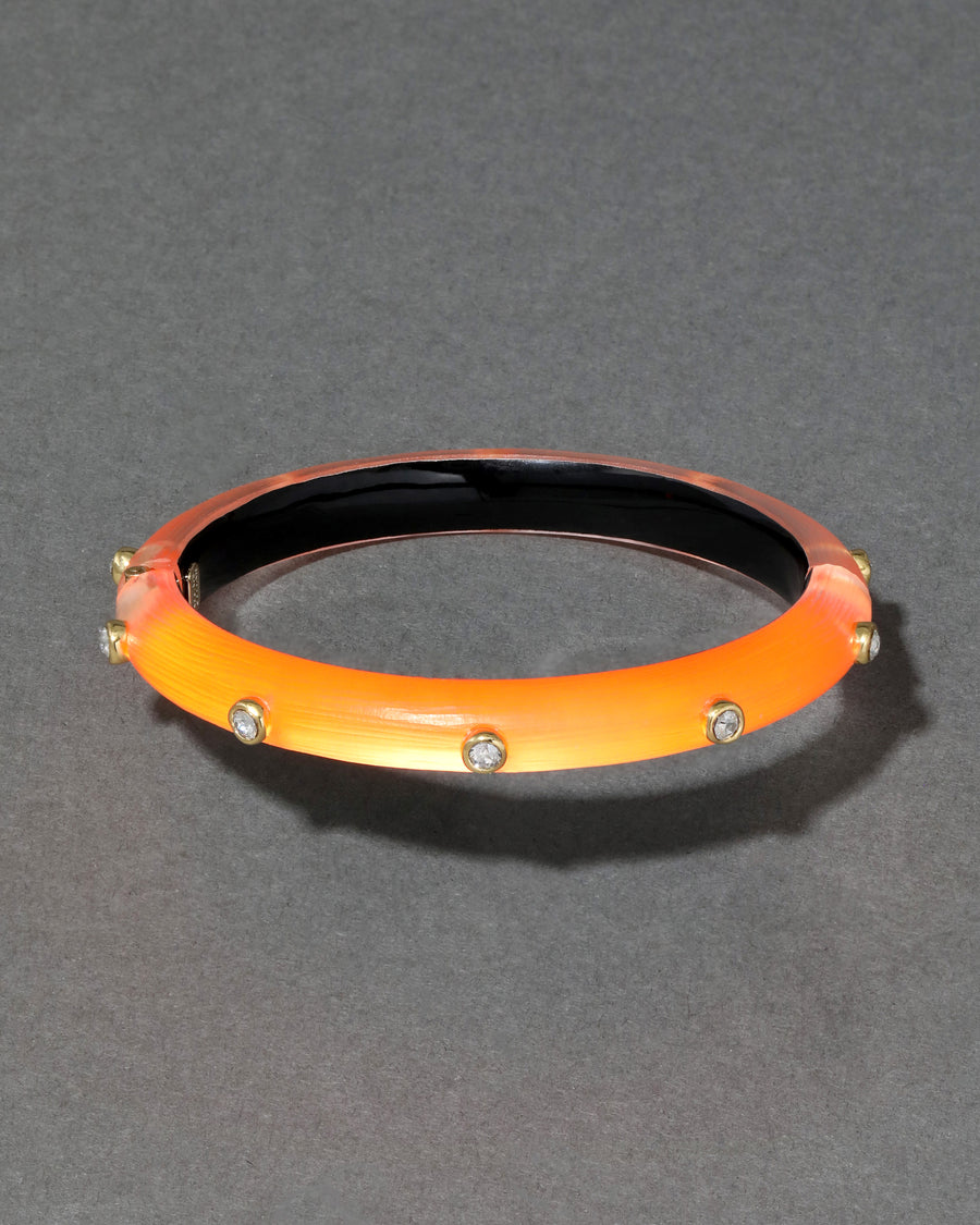 Crystal Studded Lucite Hinge Bracelet- Neon Orange