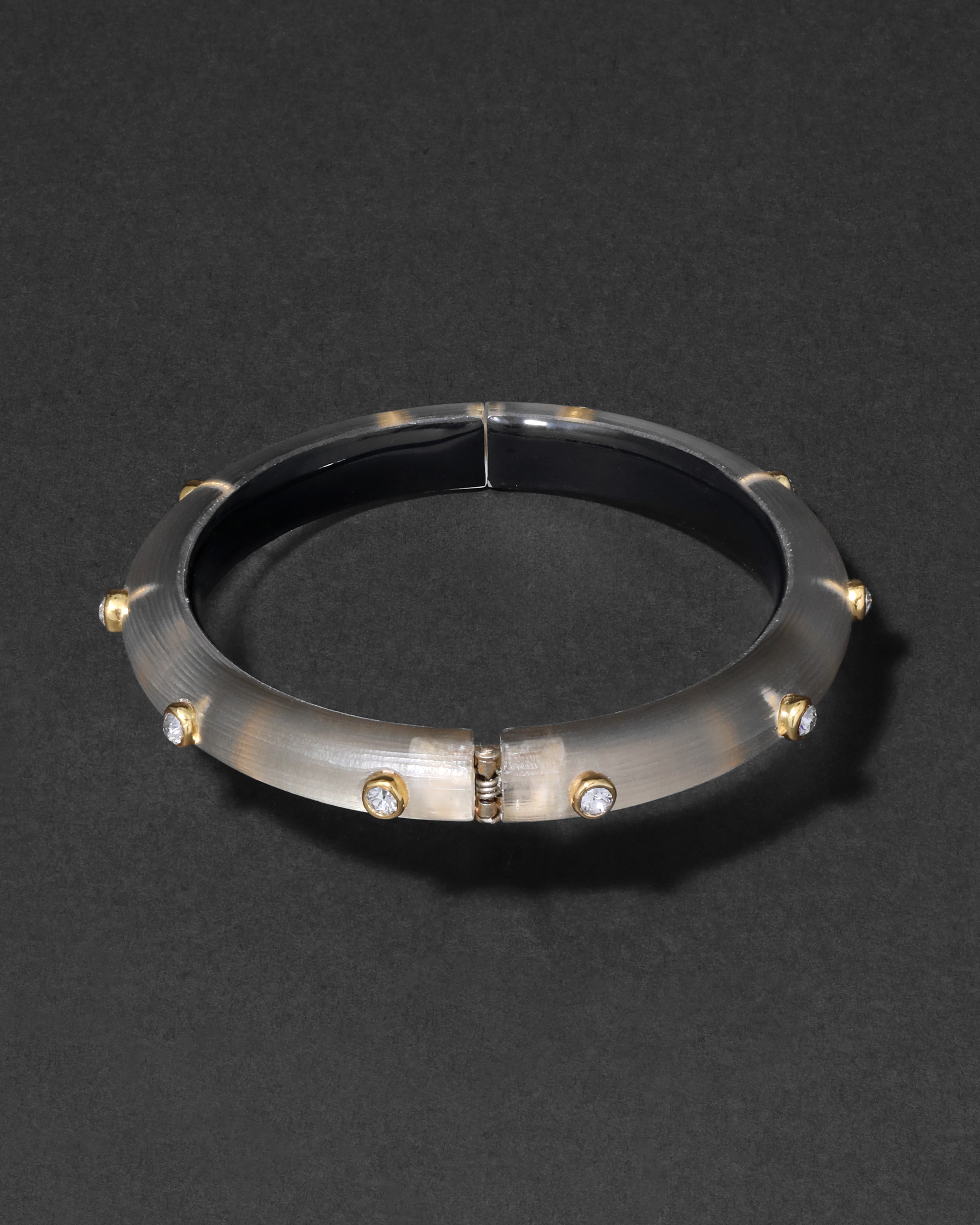 Crystal Studded Lucite Hinge Bracelet - Warm Grey | Stacking Bracelet
