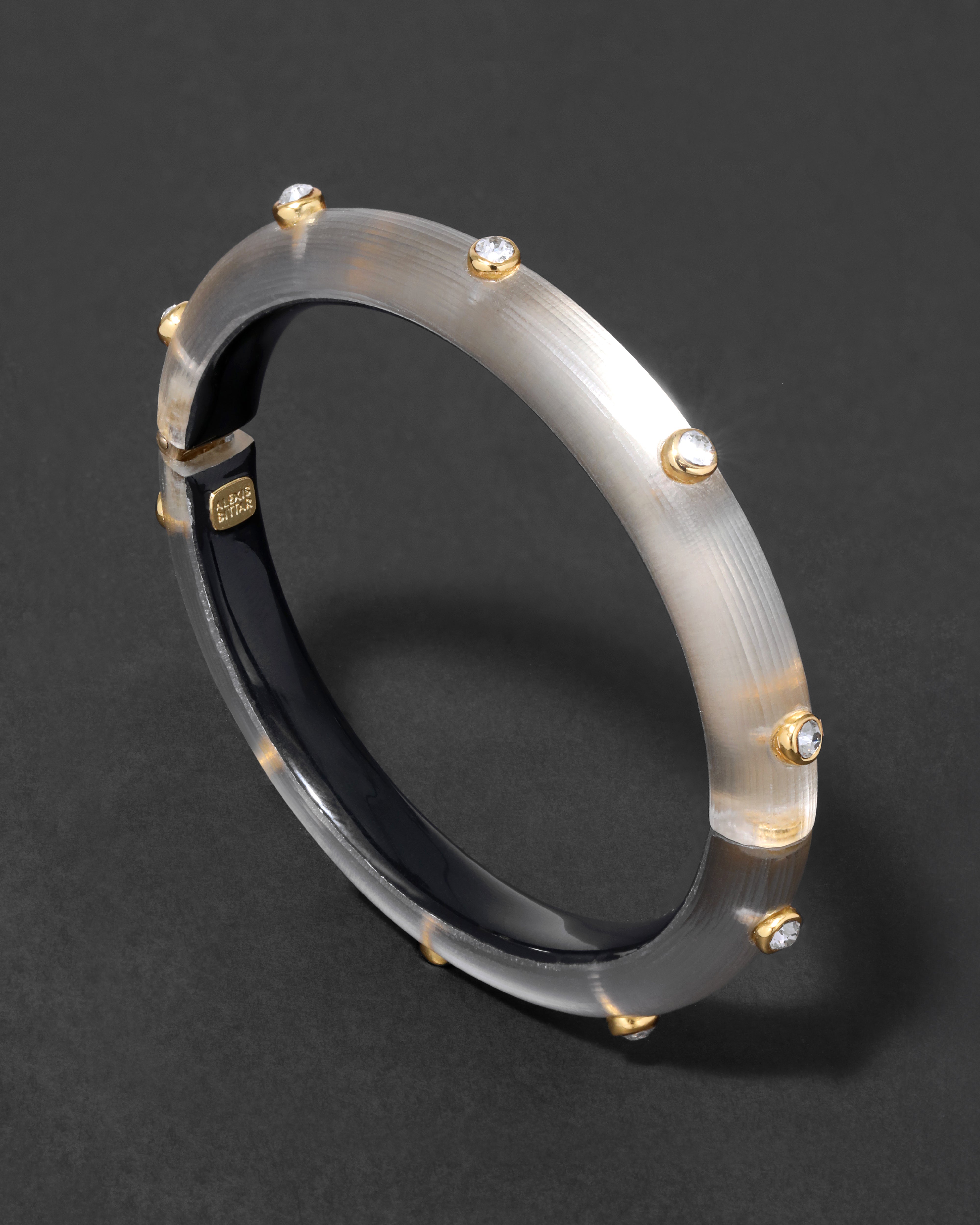 Crystal Studded Lucite Hinge Bracelet - Warm Grey | Stacking Bracelet