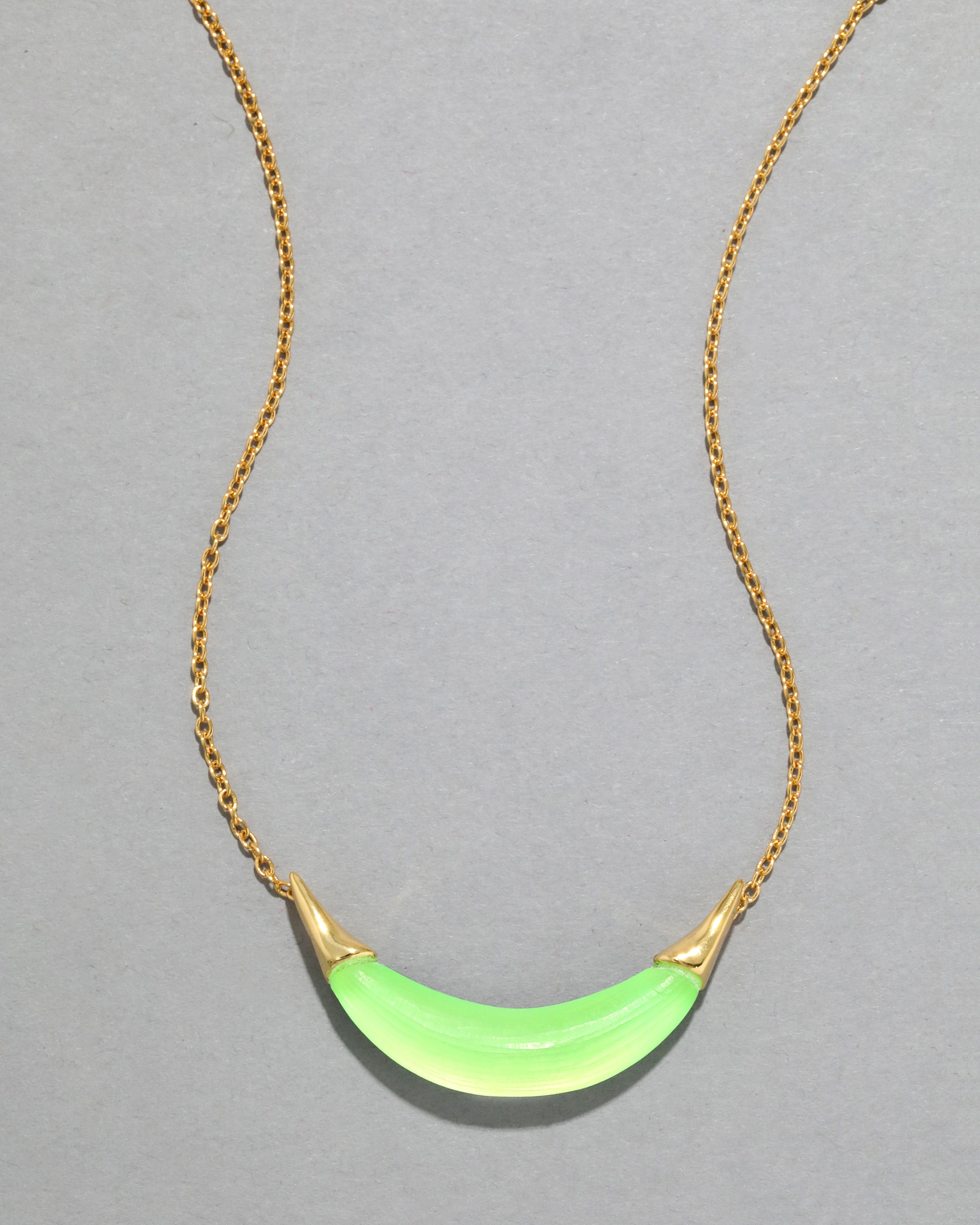 Neon Green Gold Capped Crescent Lucite Necklace | Alexis Bittar