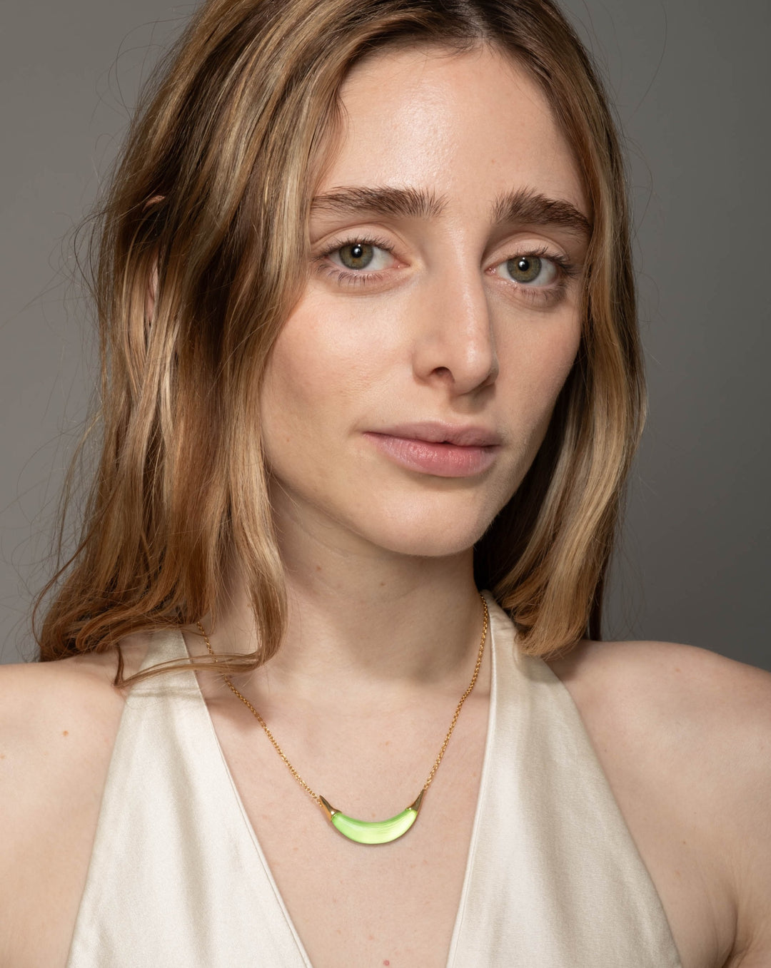 Neon Green Gold Capped Crescent Lucite Necklace | Alexis Bittar