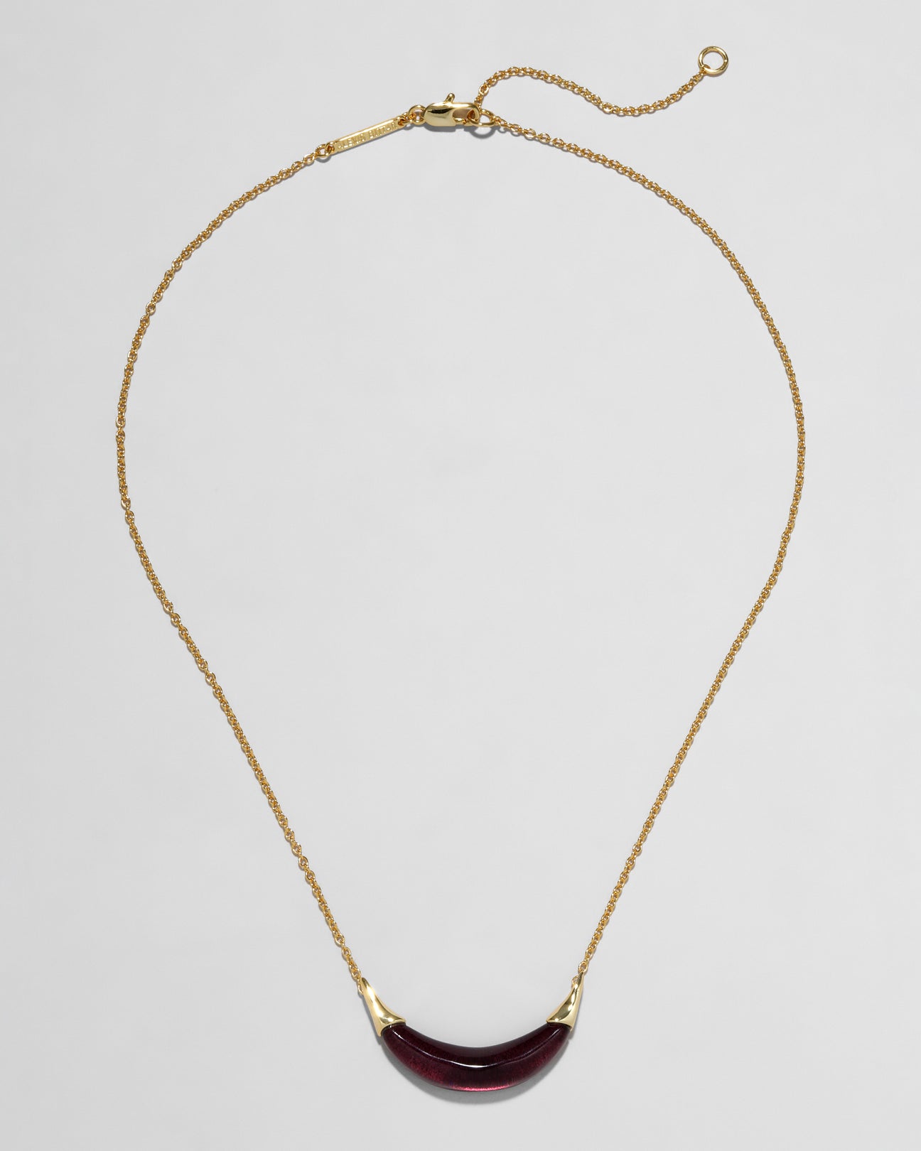 Gold Capped Crescent Lucite Necklace- Black Cherry | Dark Red Necklace