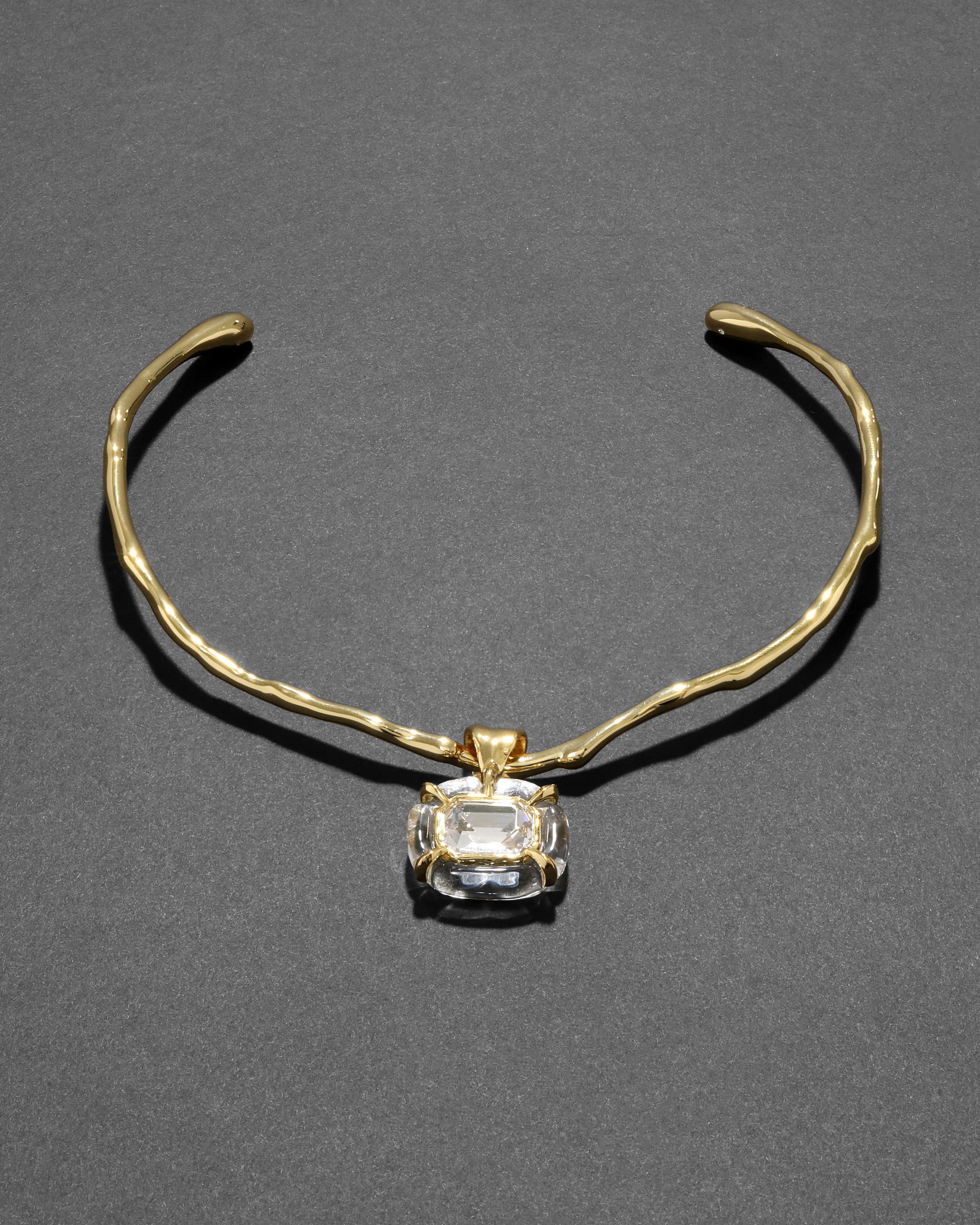 Liquid Lucite Jeweled Crystal Collar Necklace- Clear