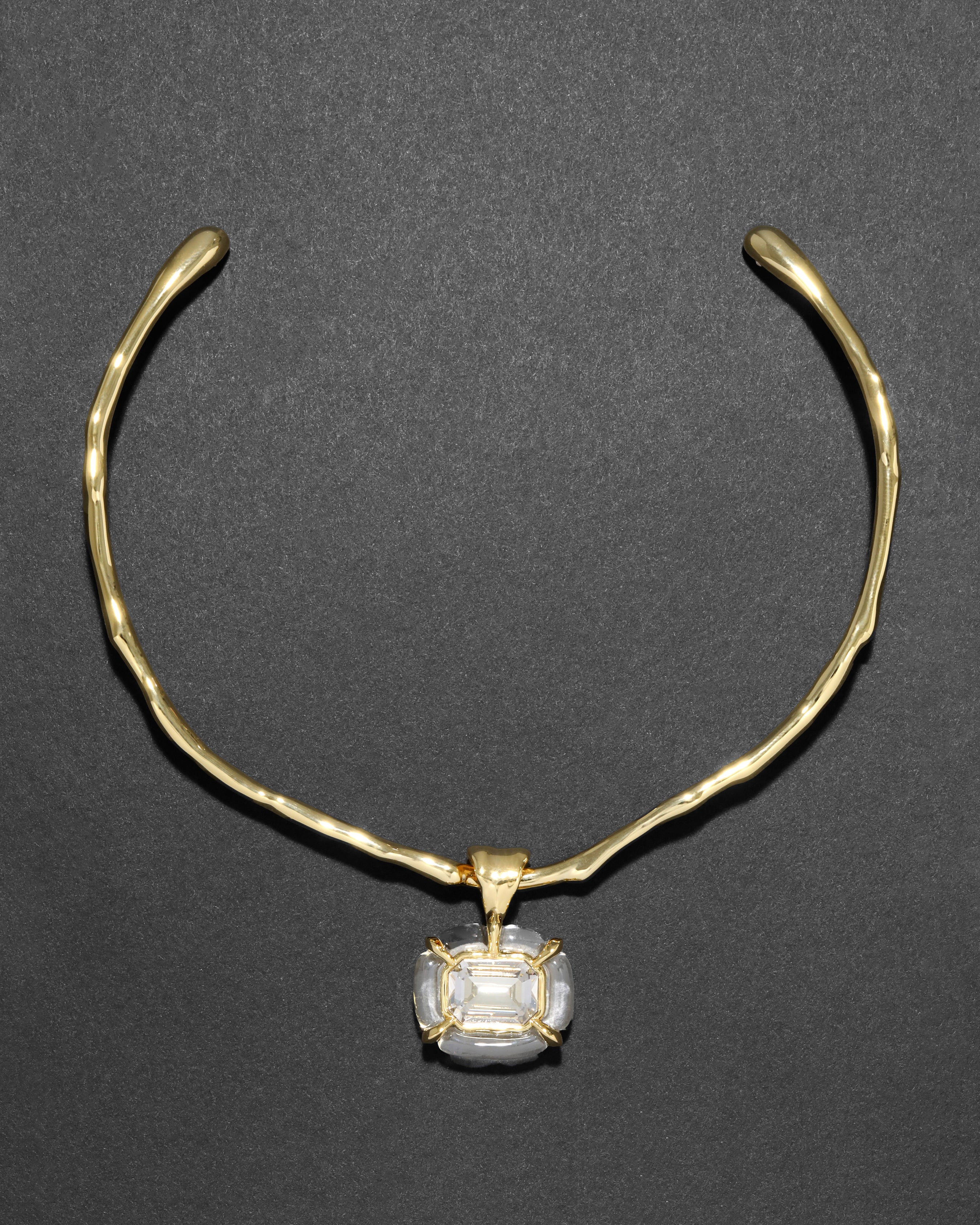 Liquid Lucite Jeweled Crystal Collar Necklace- Clear