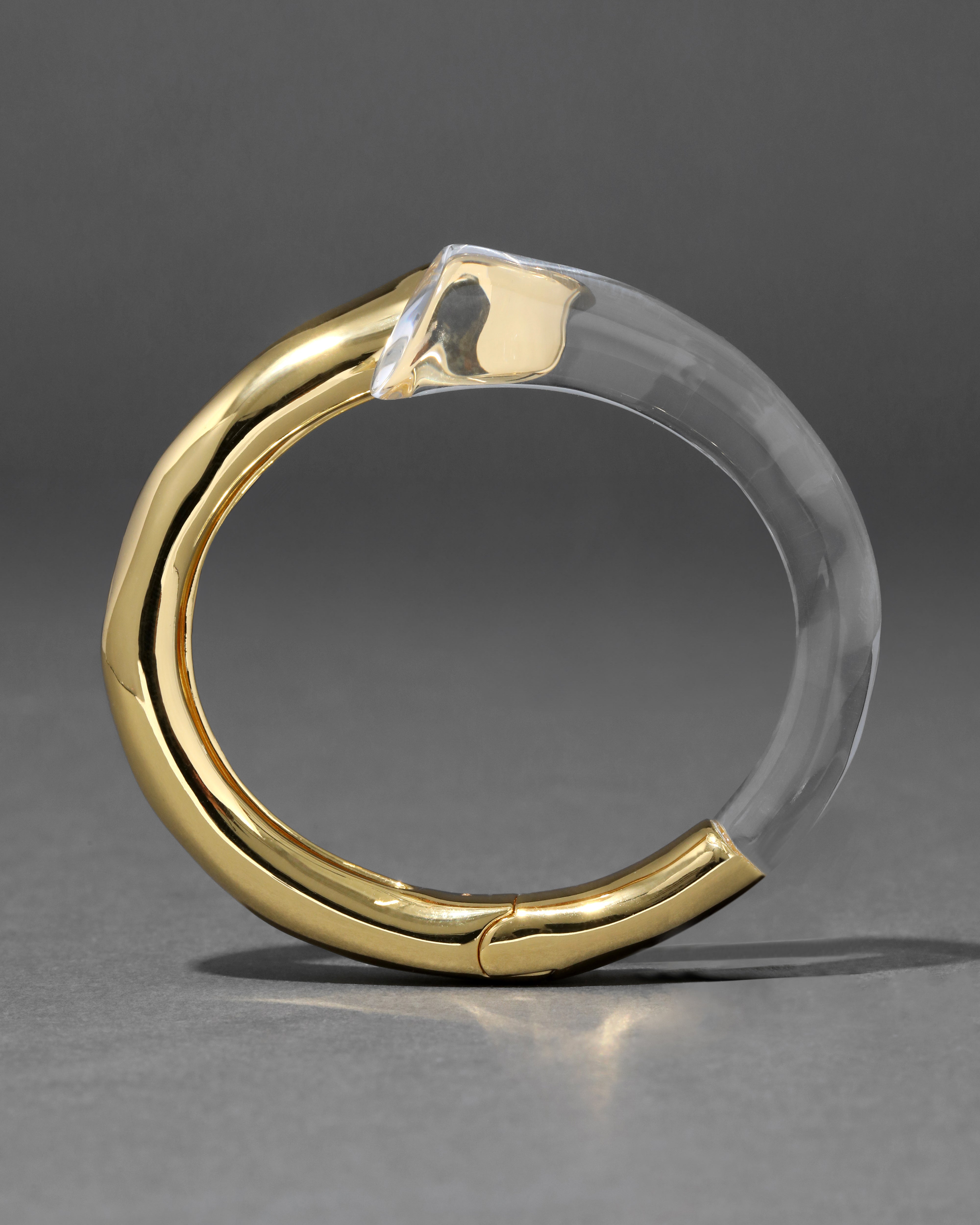 Clear Liquid Lucite Bypass Hinge Bracelet | Gold Hinge Bracelet