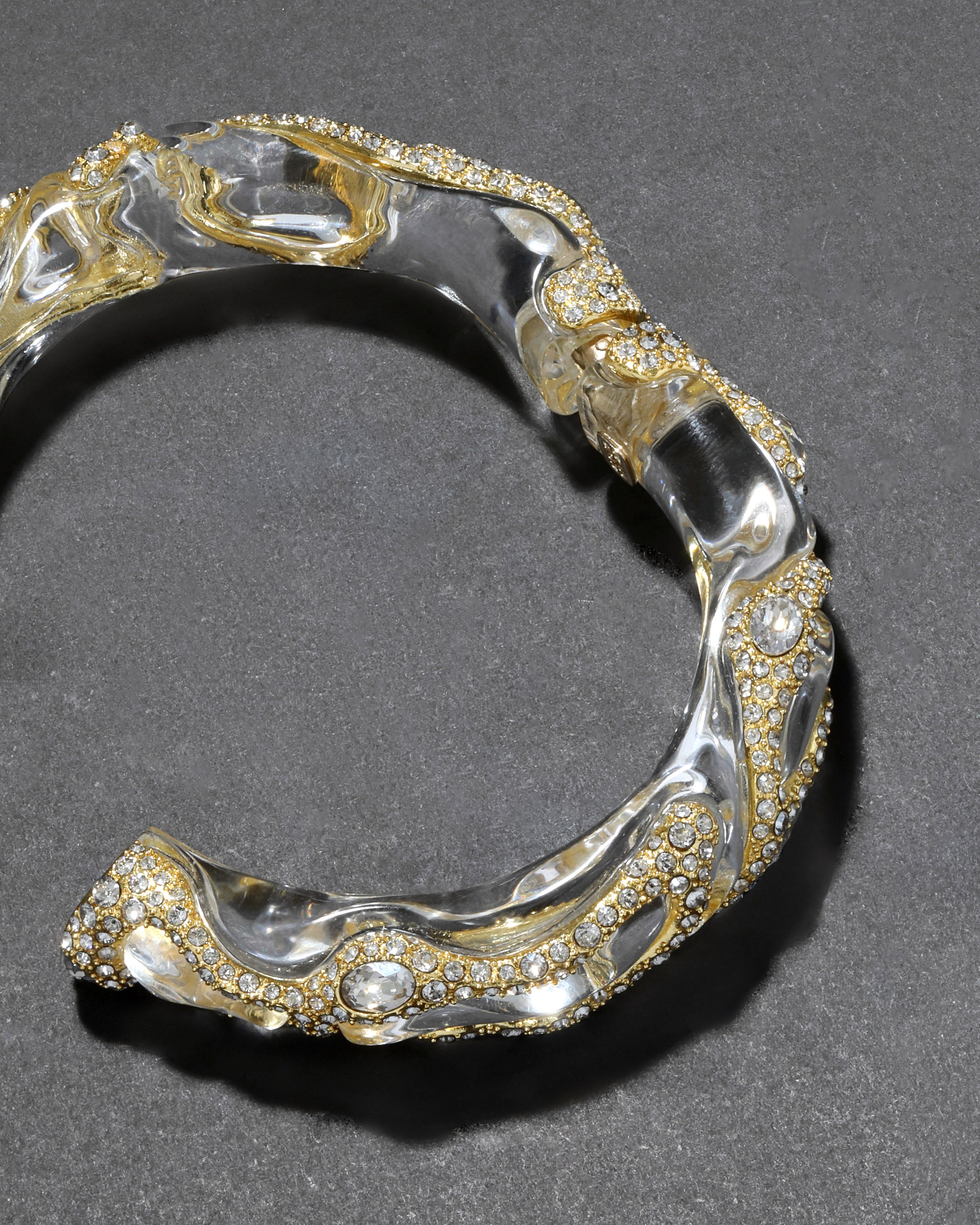 Liquid Lucite Crystal Pave Hinge Bracelet- Clear