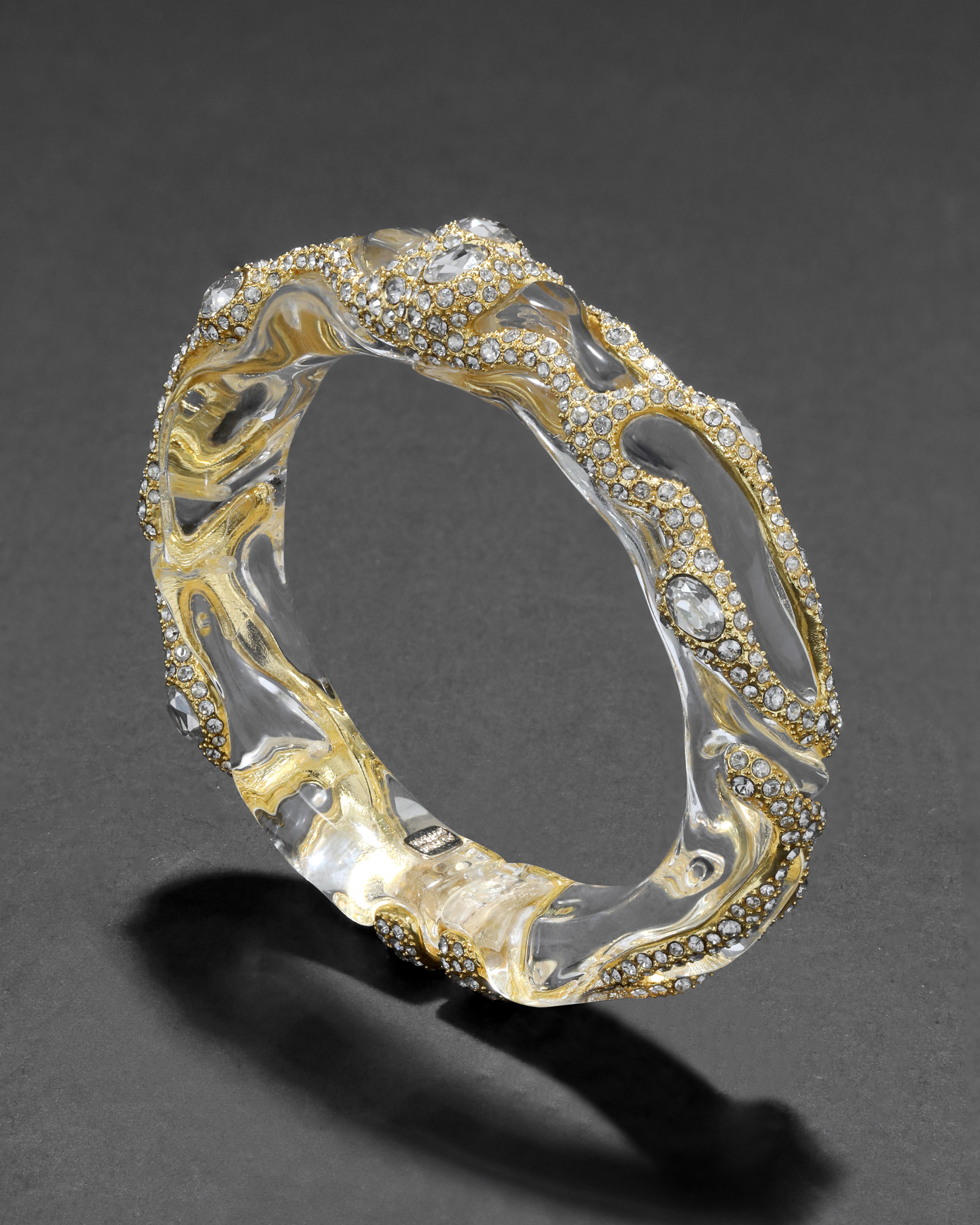 Liquid Lucite Crystal Pave Hinge Bracelet- Clear