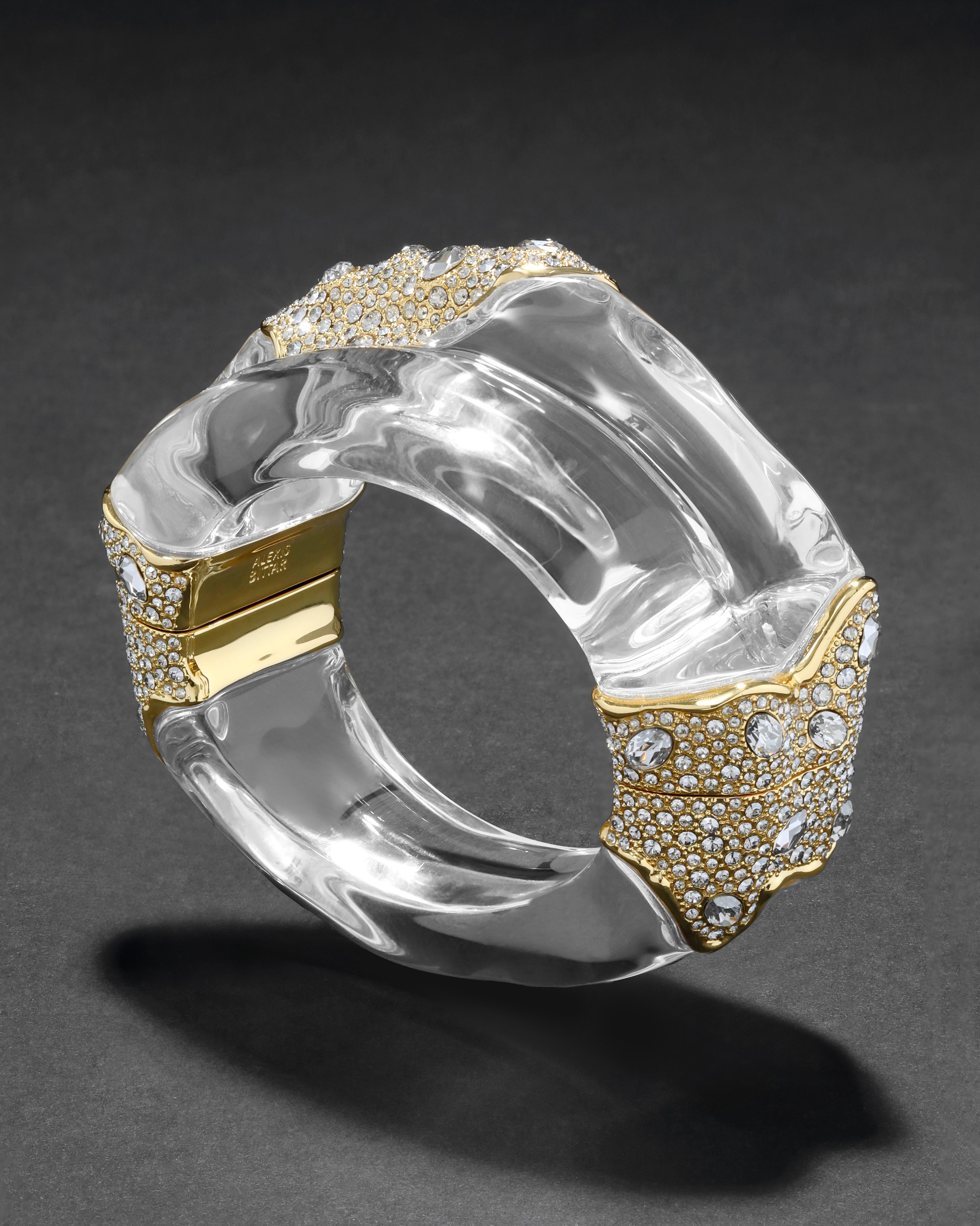 Liquid Lucite Crystal Pavé Wide Hinge Bracelet | Statement Bracelet