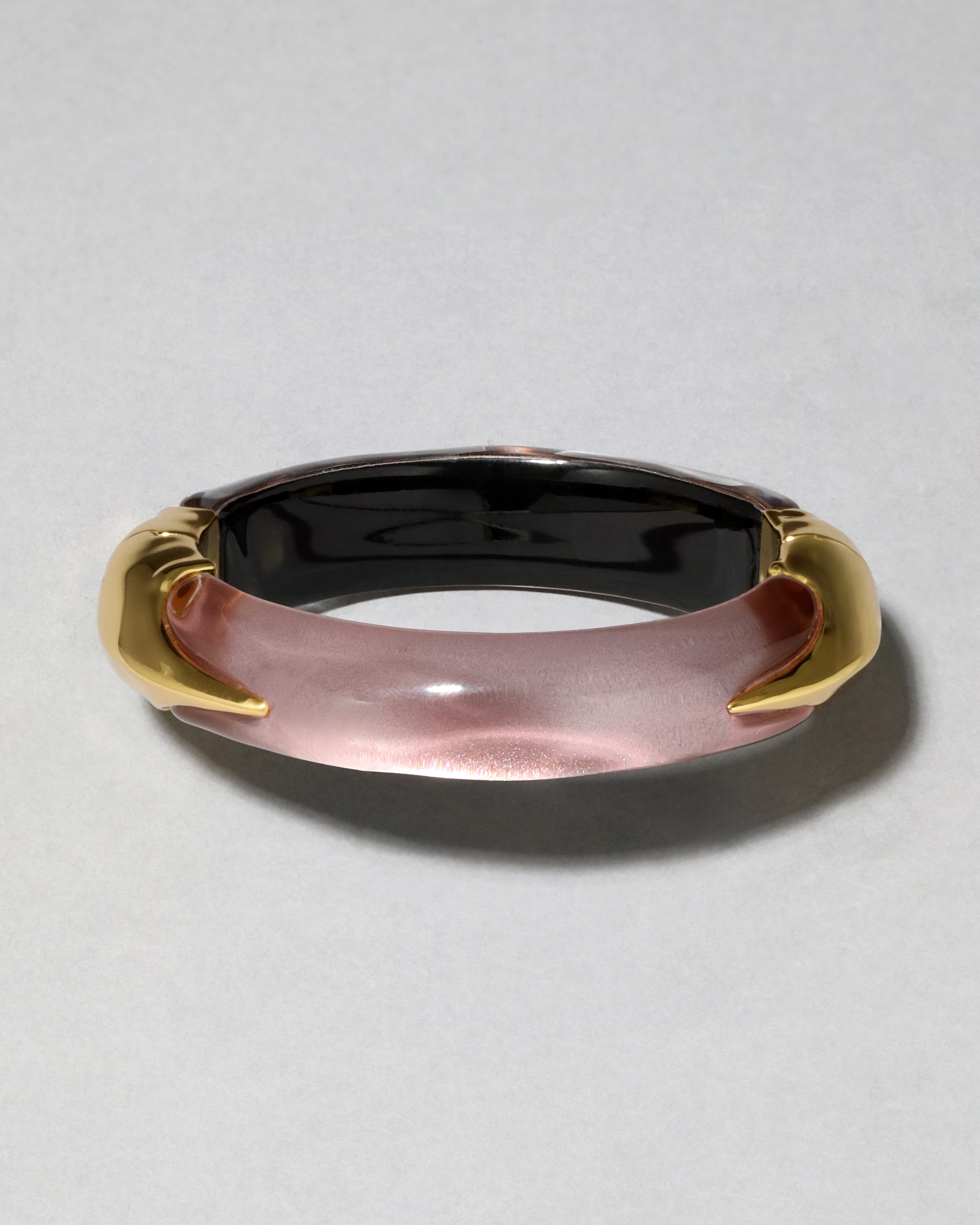 Dusty Rose Lucite Claw Hinge Bangle Bracelet | Metallic Pink Bangle