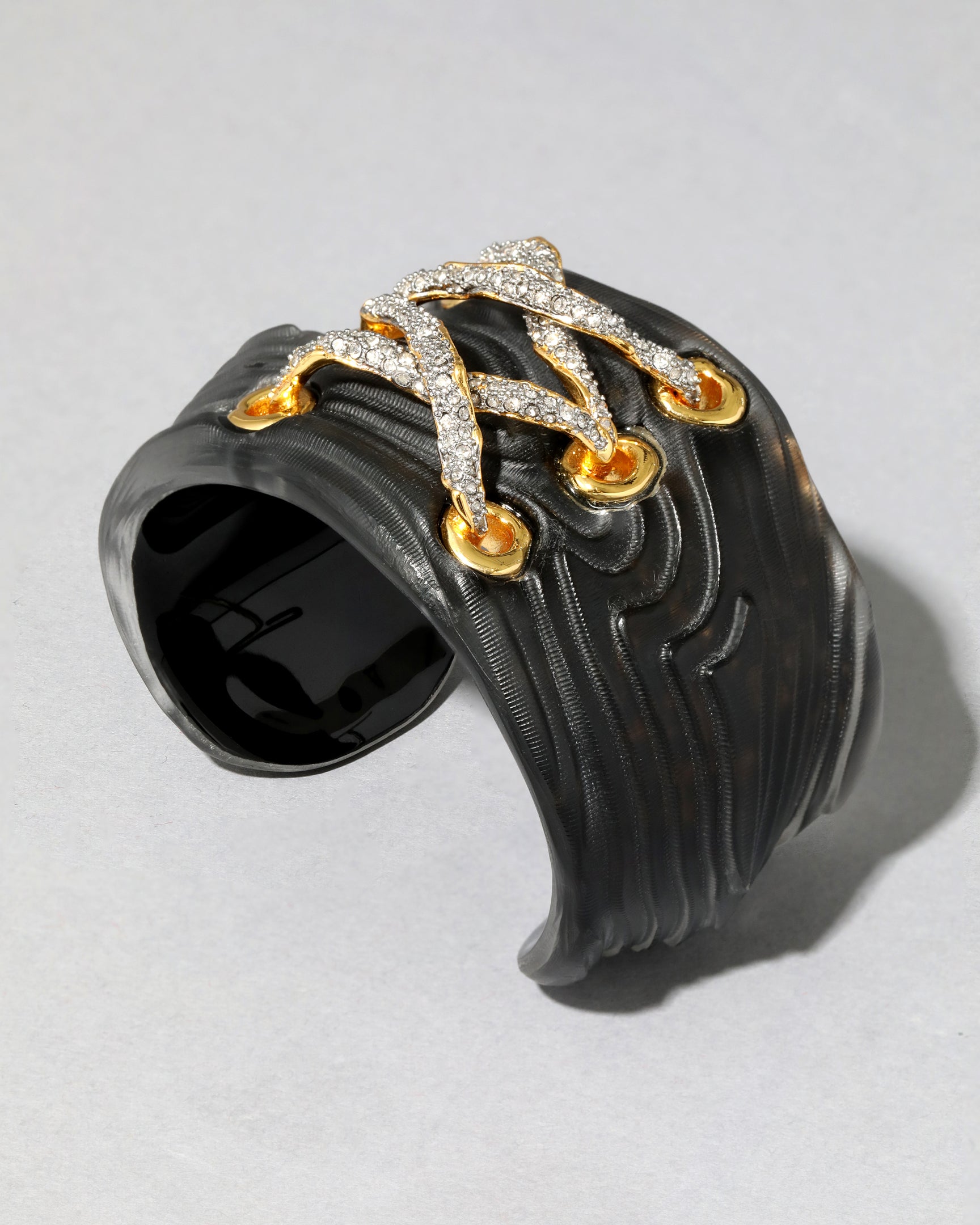 Madera Black Lace Up Cuff Bracelet | Black Lucite Cuff