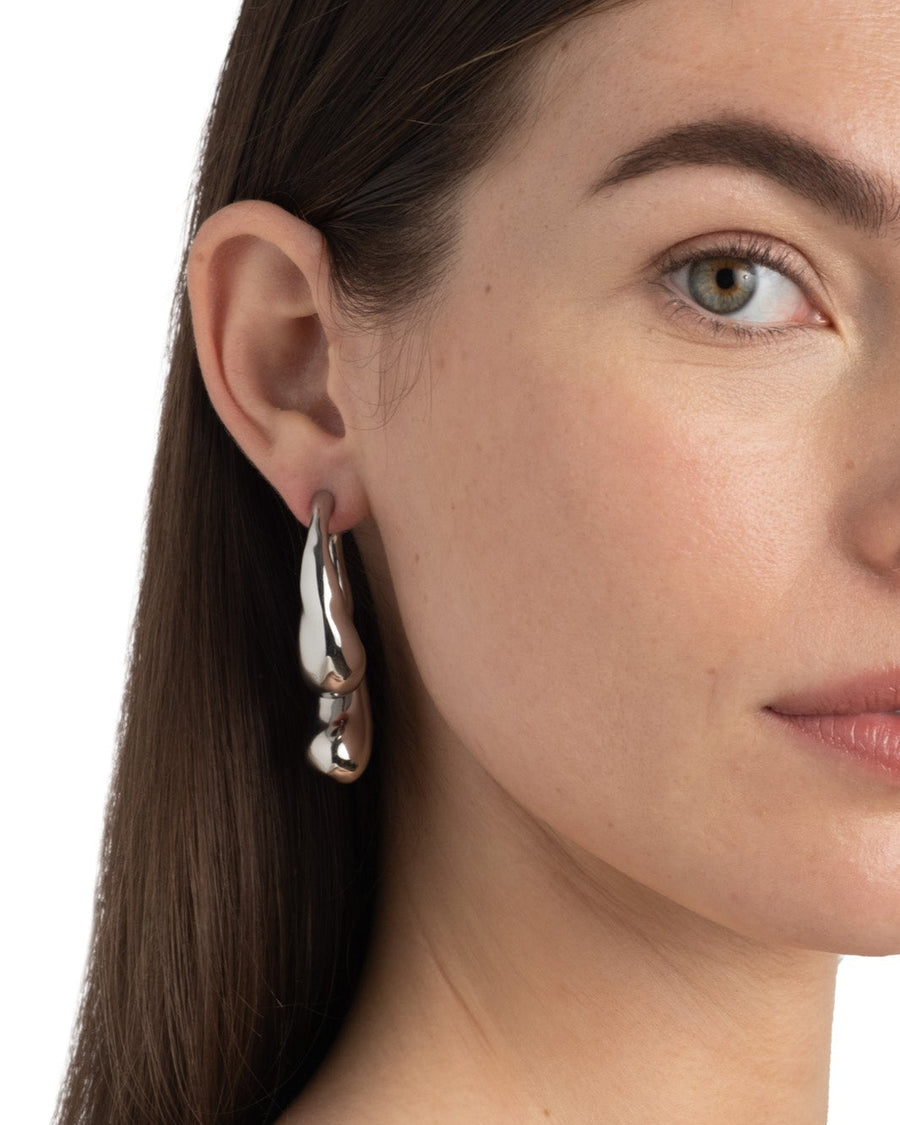 Molten High Shine Silver Scoop Front Back Earrings