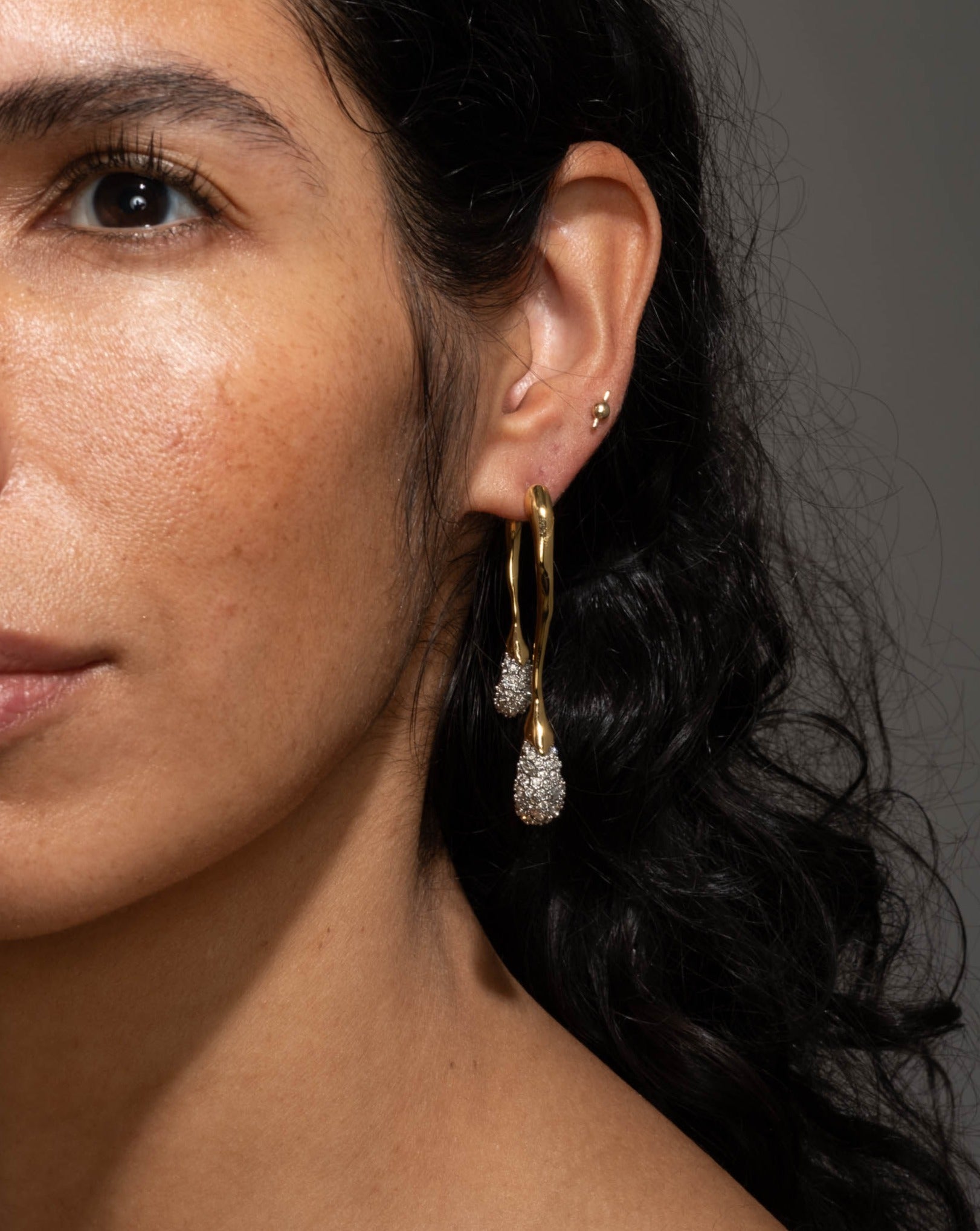 Solanales Crystal Front Back Double Drop Earring- Gold