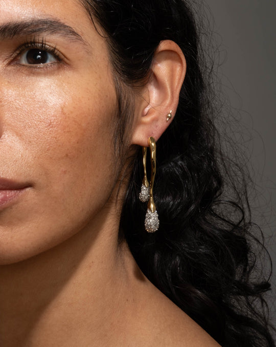Solanales Crystal Front Back Double Drop Earring- Gold