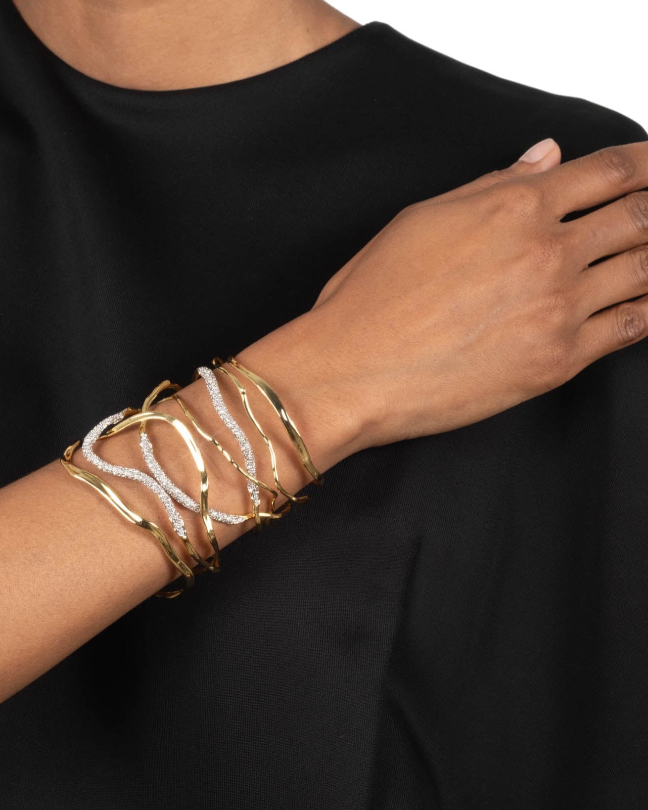 Solanales Crystal Intertwined Wide Cuff Bracelet | Gold & Silver Cuff