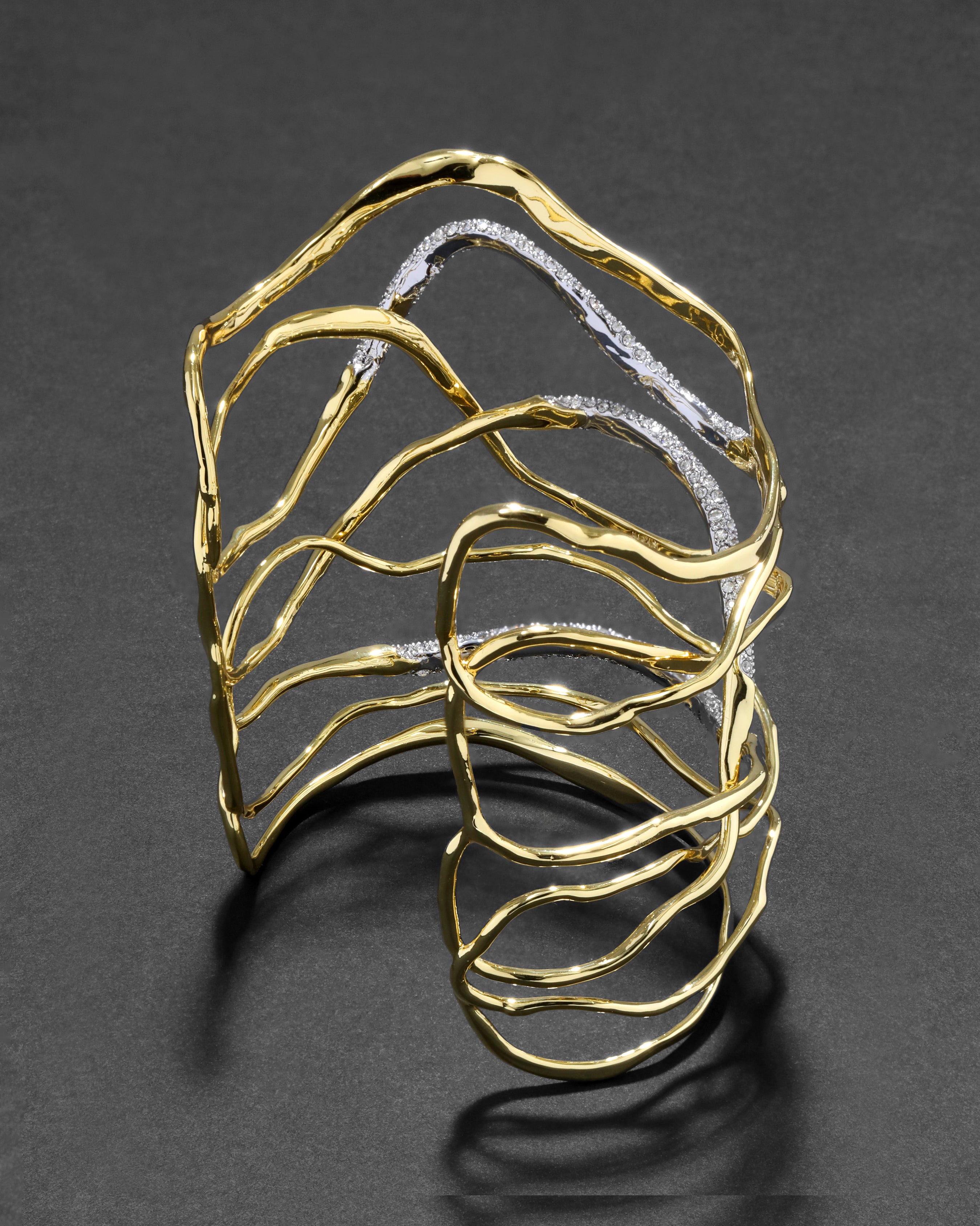 Solanales Crystal Intertwined Wide Cuff Bracelet | Gold & Silver Cuff