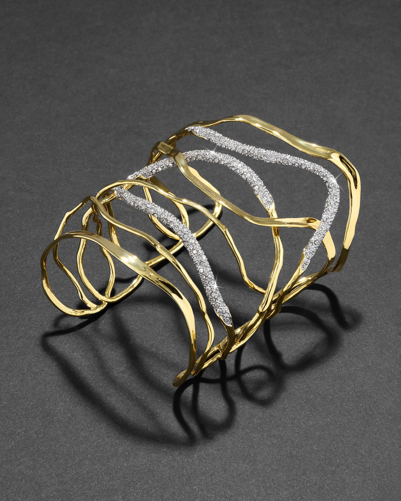 Solanales Crystal Intertwined Wide Cuff Bracelet | Gold & Silver Cuff